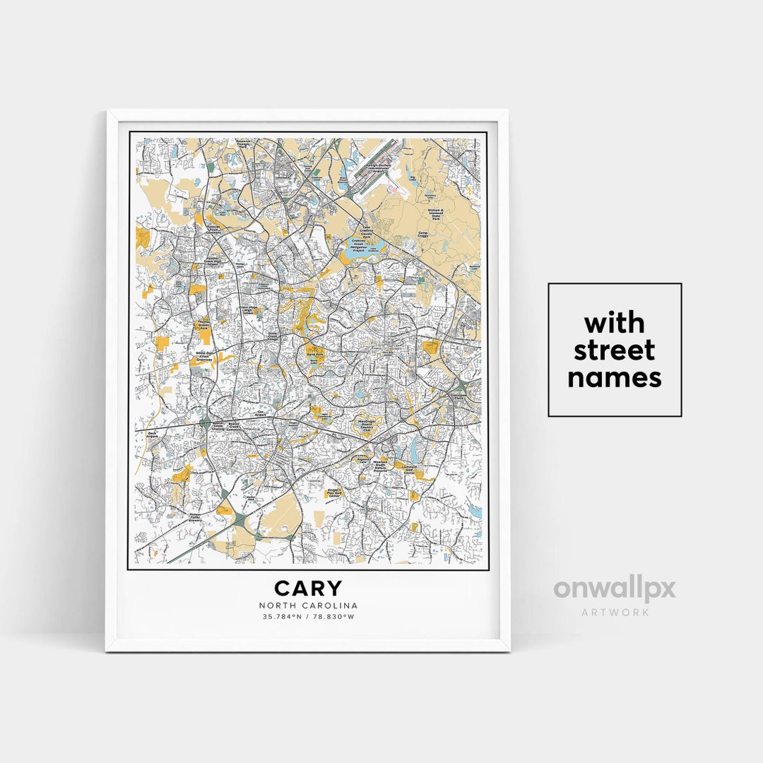 Cary Map Print, Street Names Cary Print, Printable Map of Cary, City ...