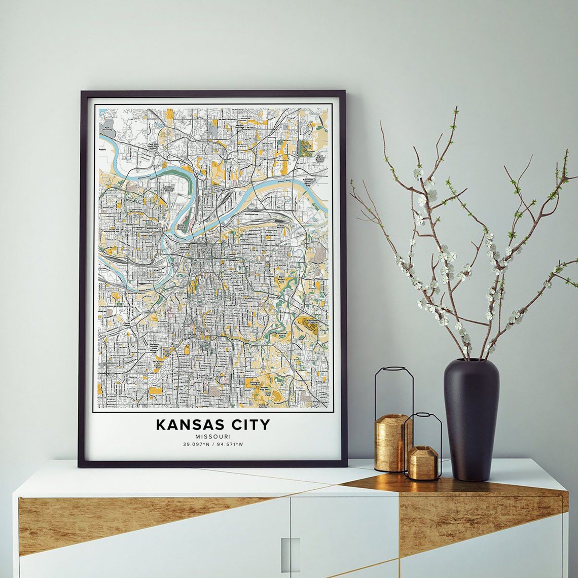 Kansas City Map Print, Street Names Kansas City Print, Map of Kansas ...