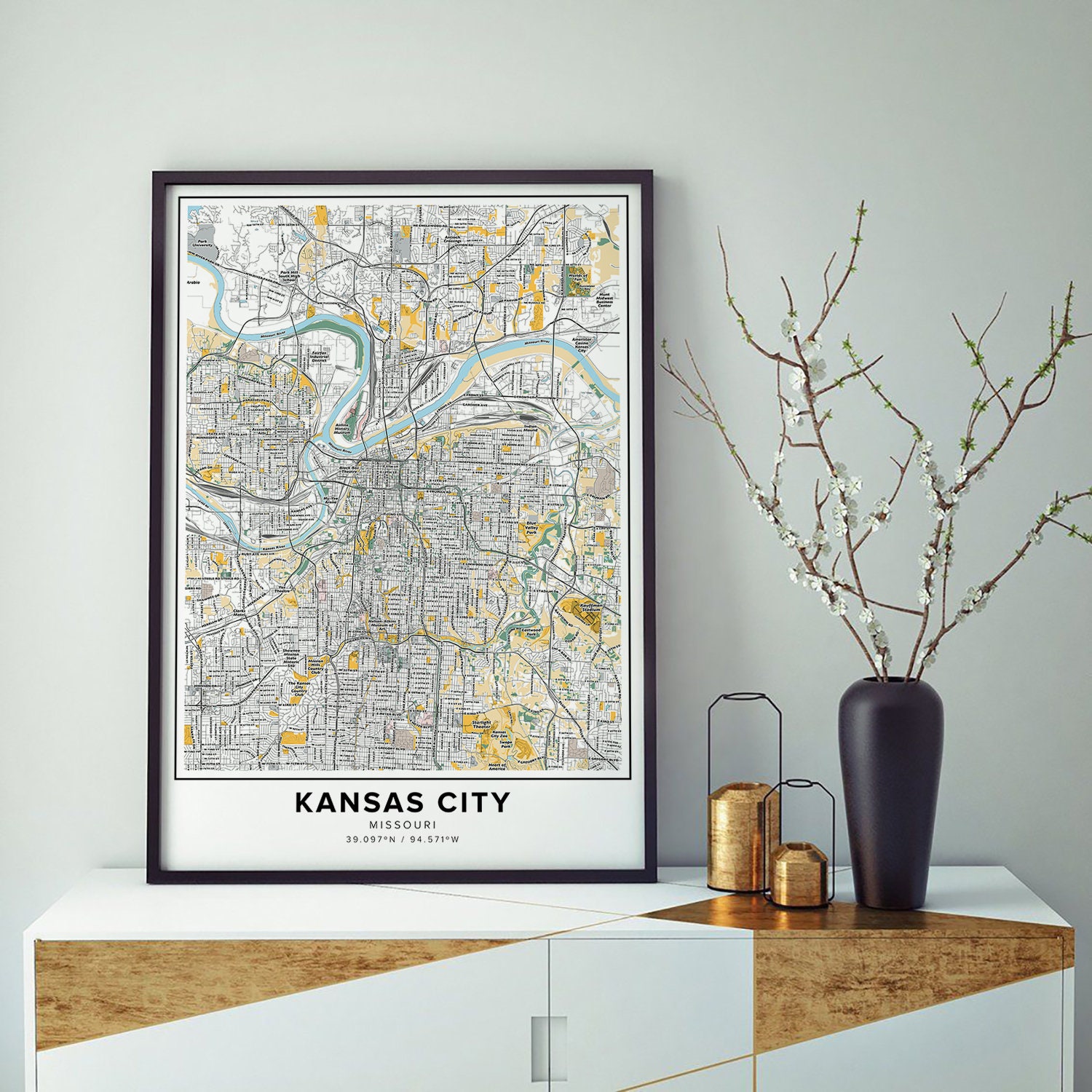Kansas City Map Print, Street Names Kansas City Print, Map of Kansas ...