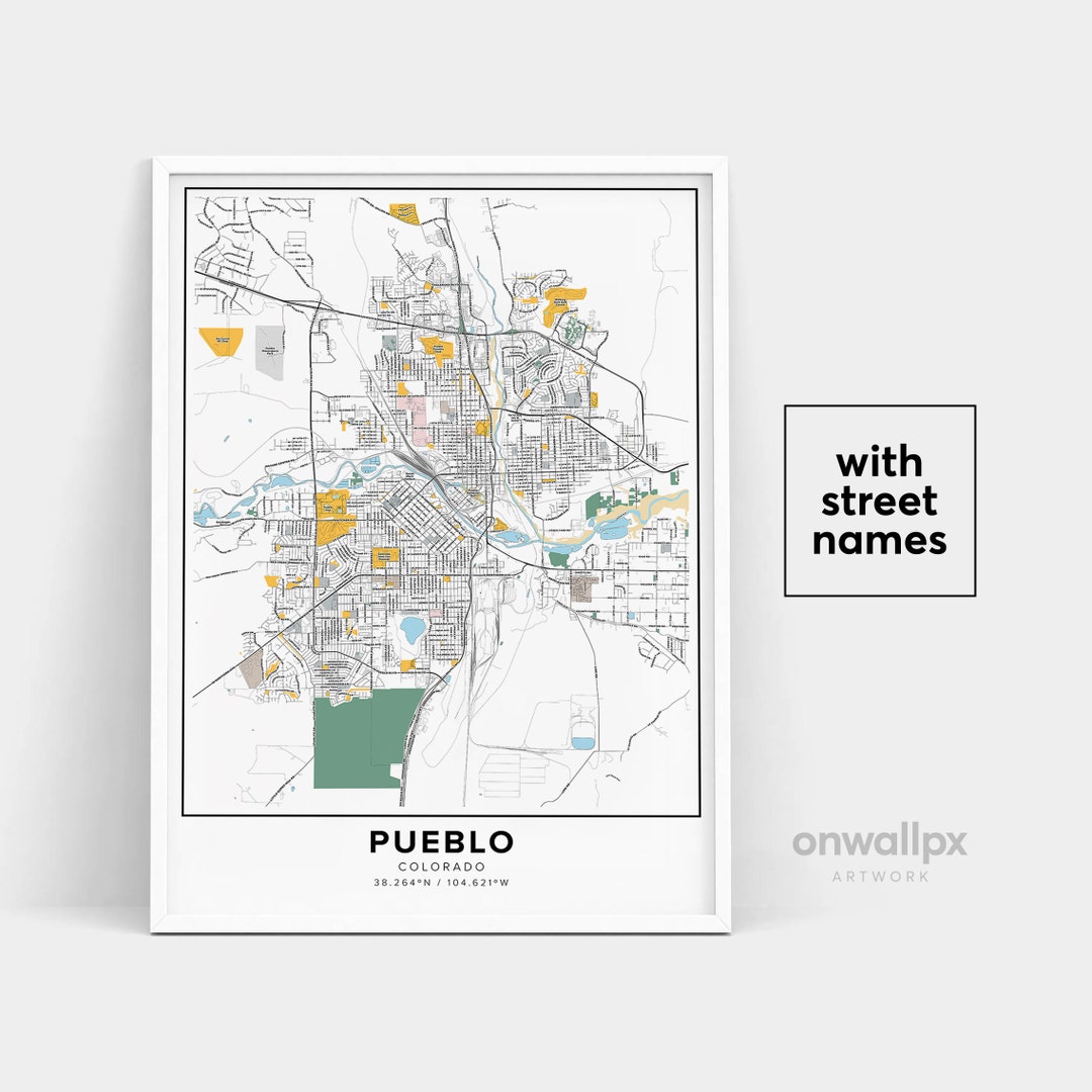 Pueblo Map Print, Street Names Pueblo Print, Printable Map of Pueblo ...