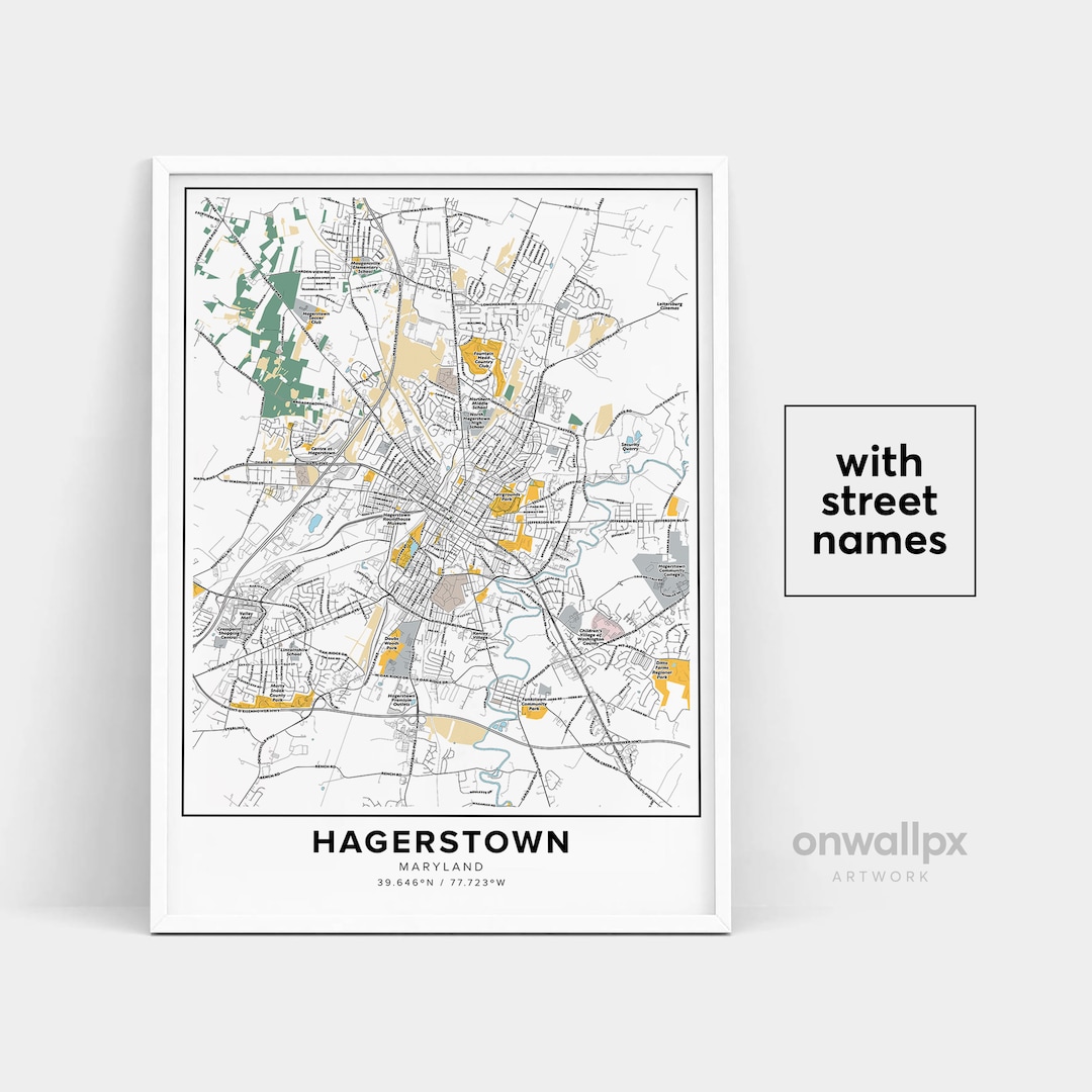 Hagerstown Map Print, Street Names Hagerstown Print, Printable Map of ...