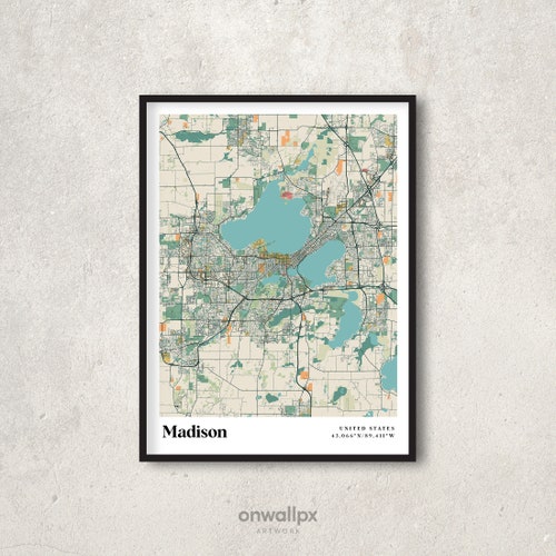 Madison Vintage Map Print Madison Map Wisconsin Map Art - Etsy