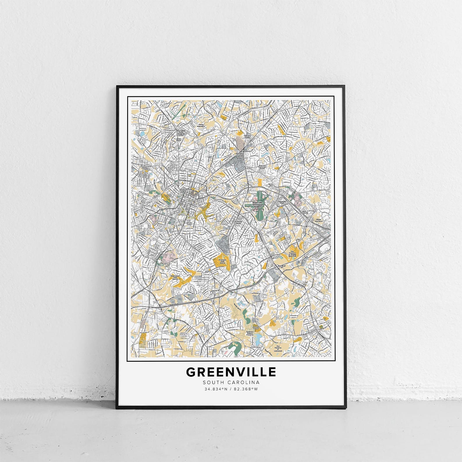 Greenville Map Print, Street Names Greenville Print, Map of Greenville ...