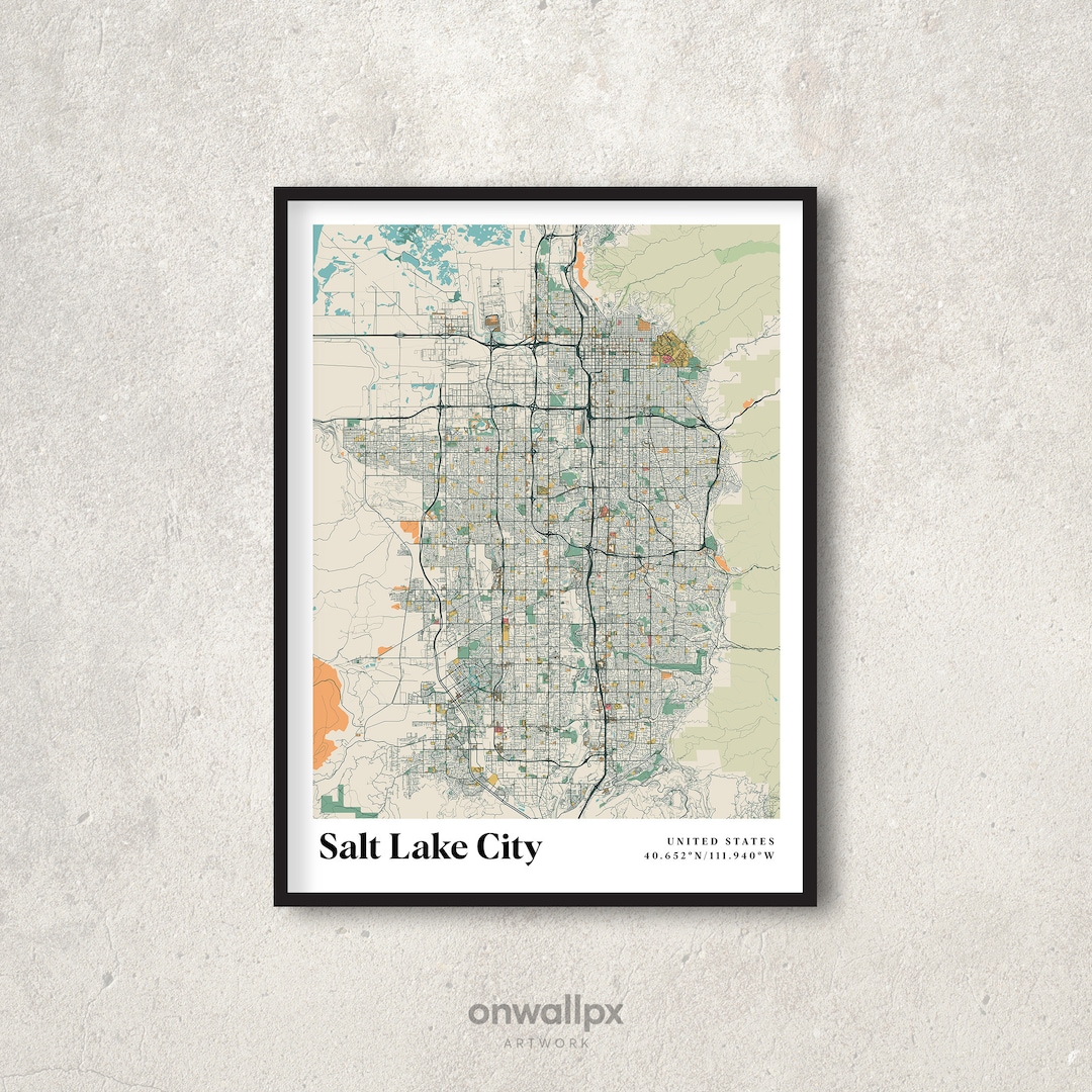 Salt Lake City Print Map, Retro Salt Lake City Street Map Poster ...