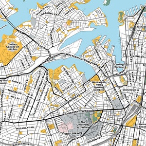 Sydney Map Print, Street Names Sydney Print, Printable Map of Sydney ...