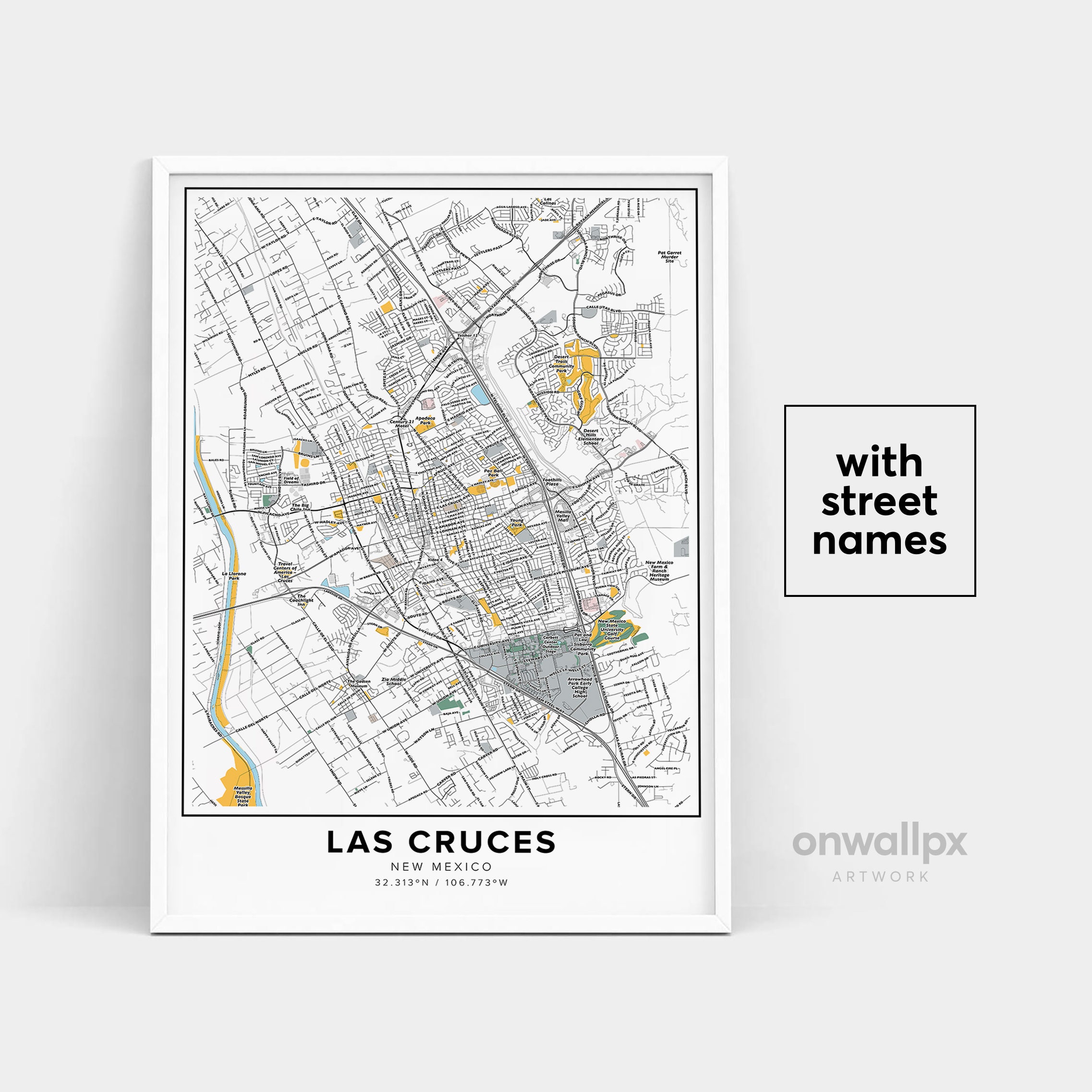 Las Cruces Map Print Street Names Las Cruces Print Map of - Etsy