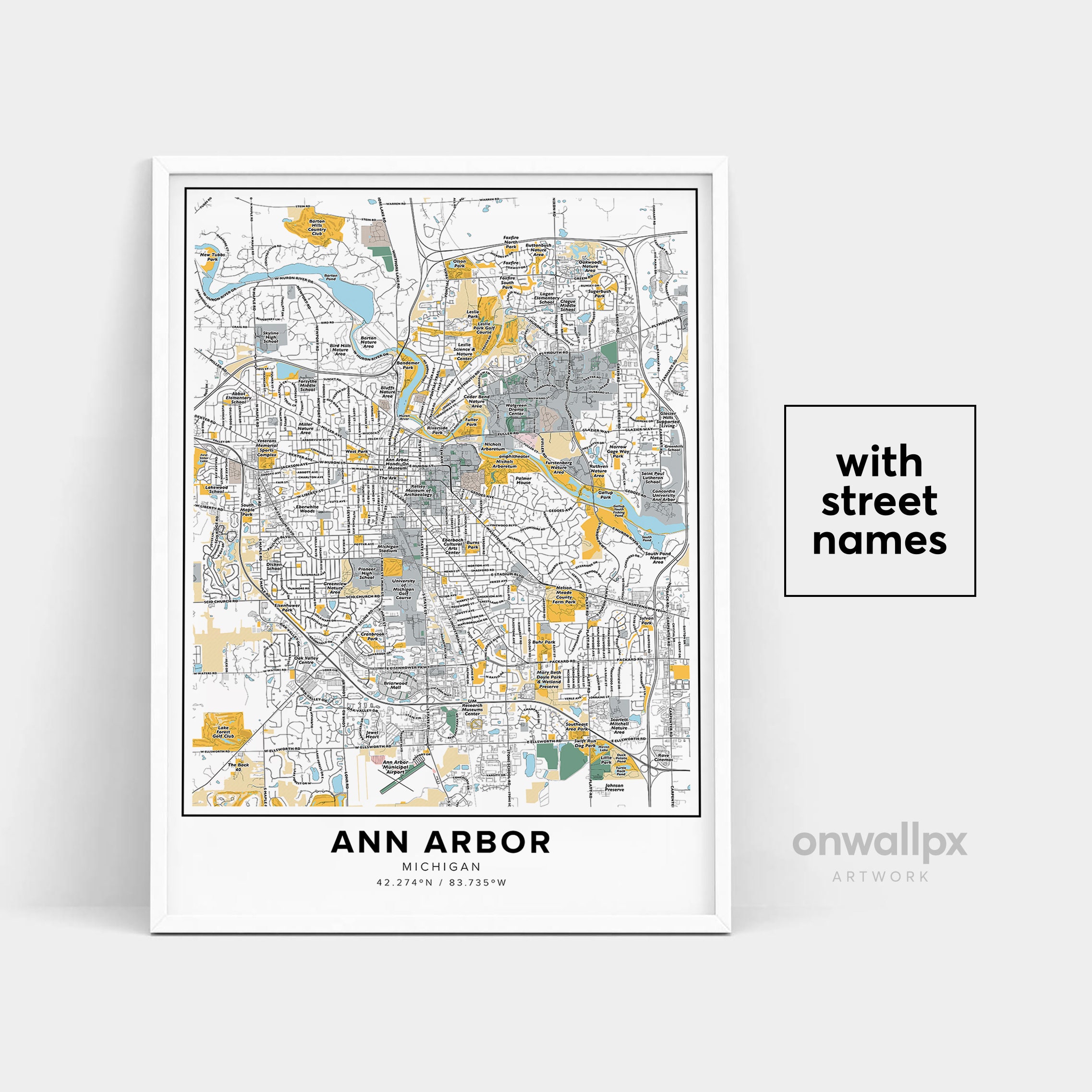 Ann Arbor Map Print Street Names Ann Arbor Print Printable - Etsy