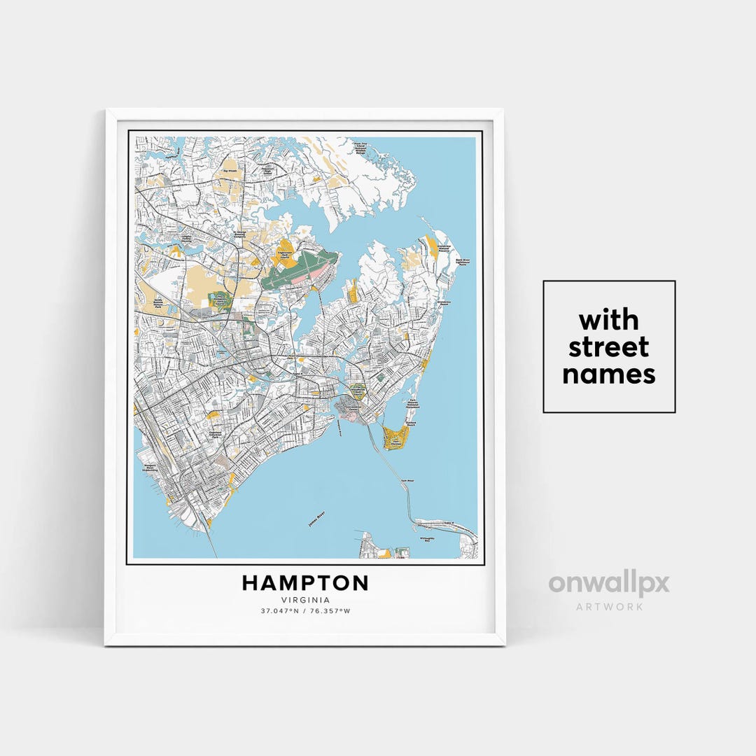Hampton Map Print, Street Names Hampton Print, Printable Map of Hampton ...