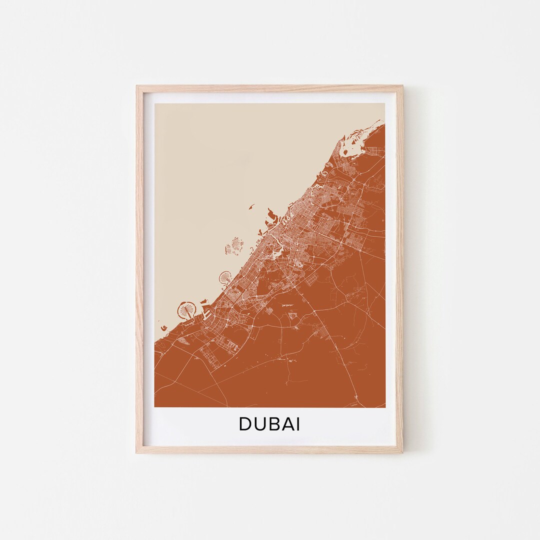 Dubai Map Art Print, Dubai Rust Color Map Poster, Dubai Gift Wall Art ...