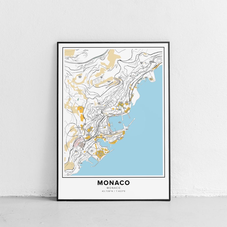 Monaco Map Print, Street Names Monaco Print, Printable Map of Monaco ...