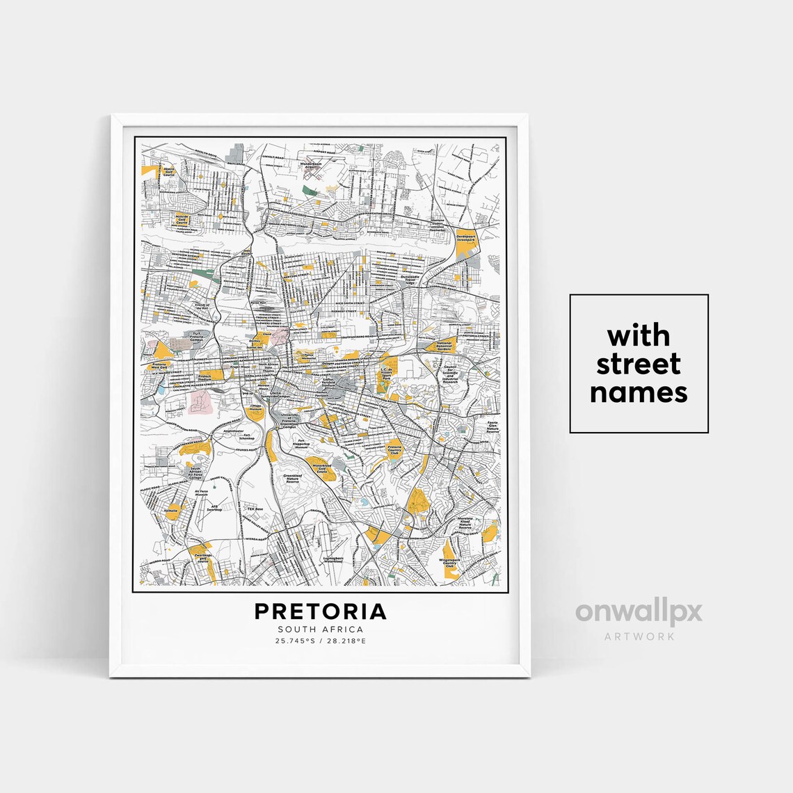 Pretoria Map Print, Street Names Pretoria Print, Printable Map of ...