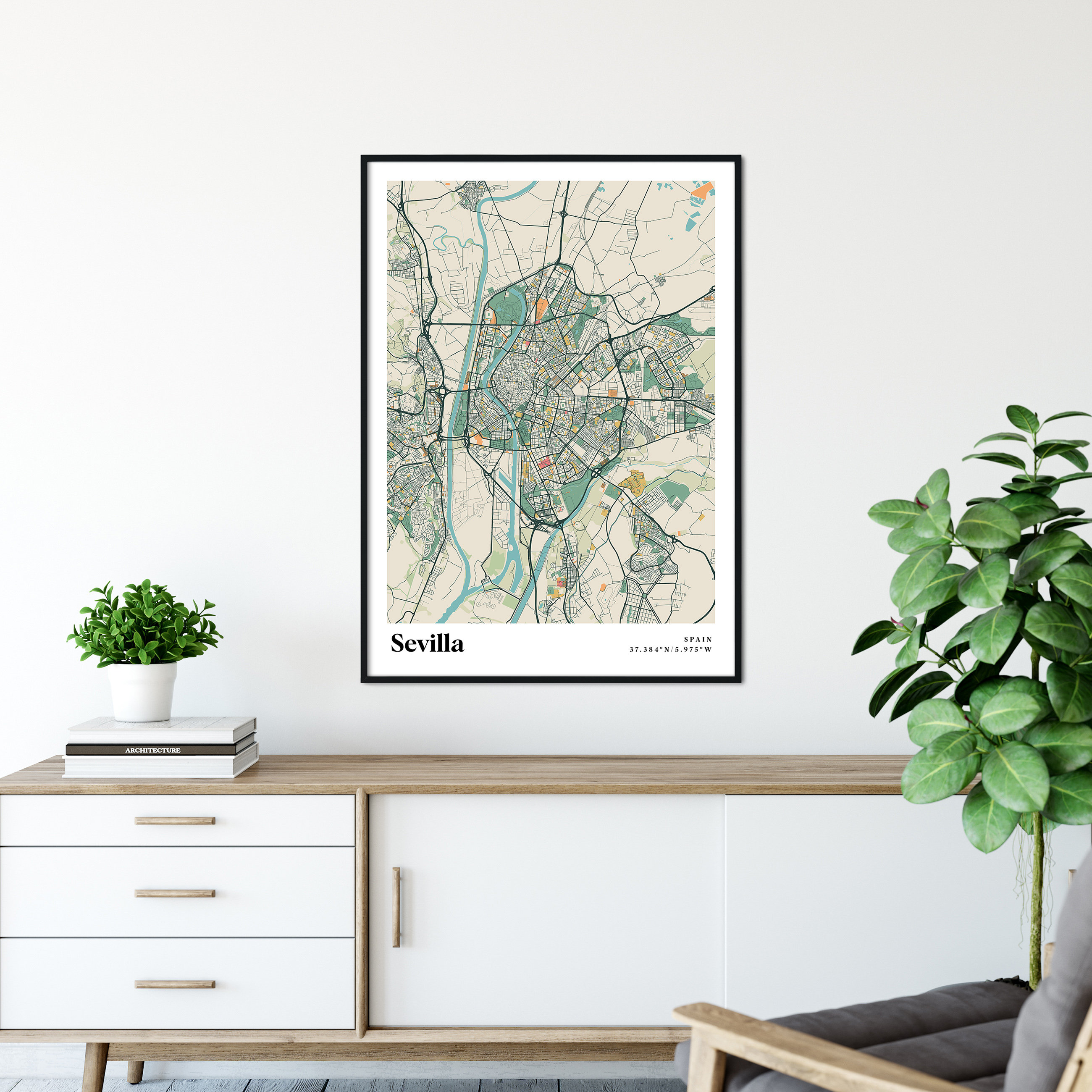 Sevilla Print Map, Retro Seville Map Poster, Vintage Seville Street Map ...