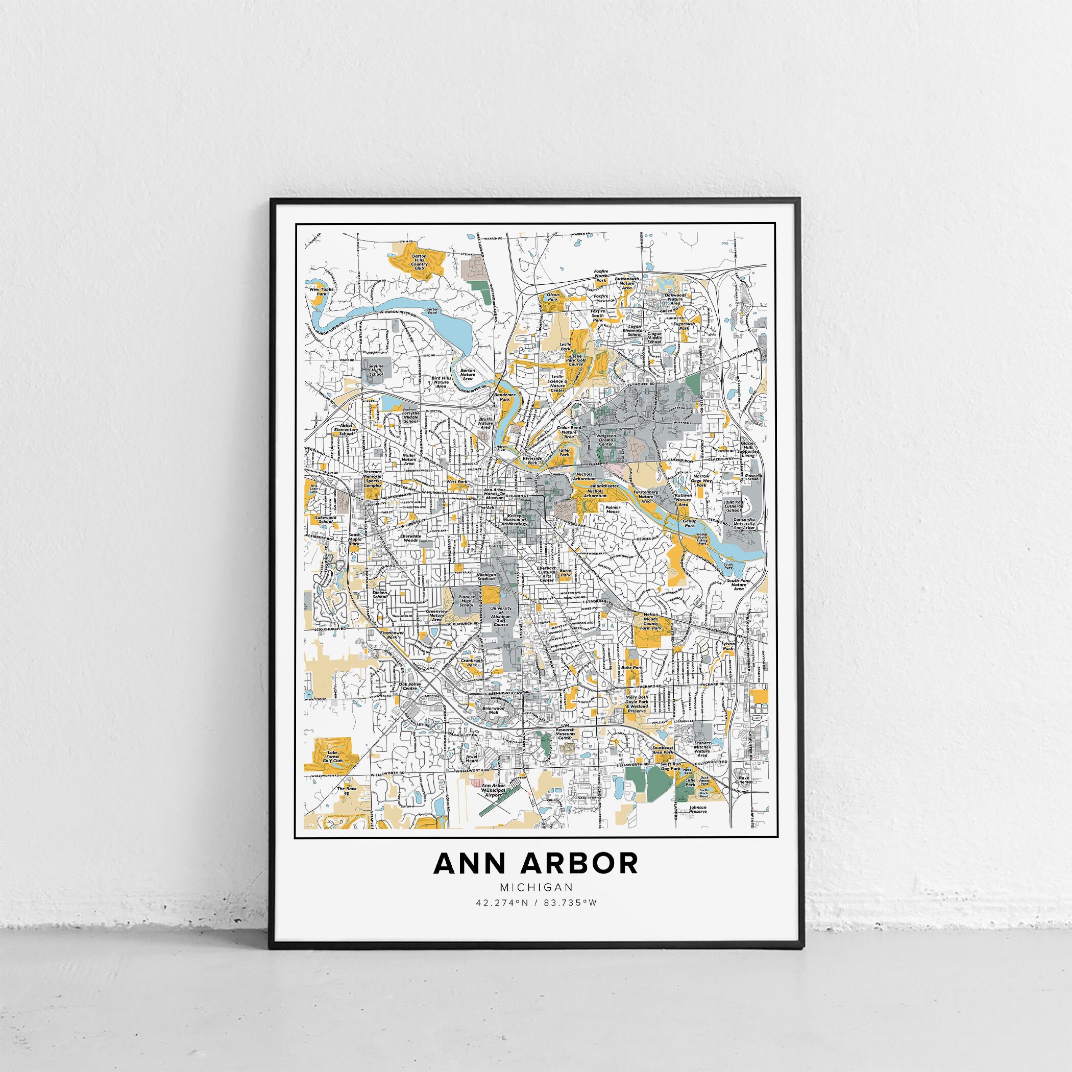 Ann Arbor Map Print, Street Names Ann Arbor Print, Printable Map of Ann ...