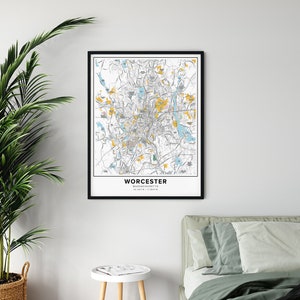Worcester Map Print, Street Names Worcester Print, Printable Map of ...