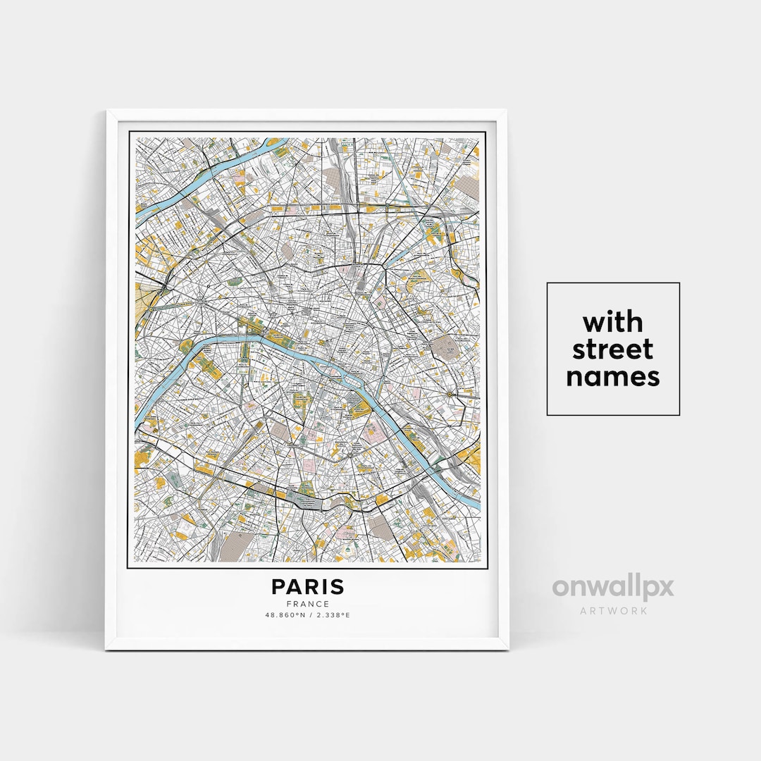 Paris Map Print, Street Names Paris Print, Printable Map of Paris, City ...