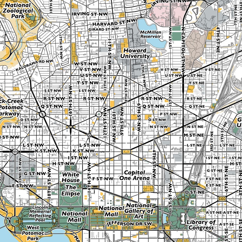 Washington DC Map Print, Street Names Washington DC Print, Map of ...