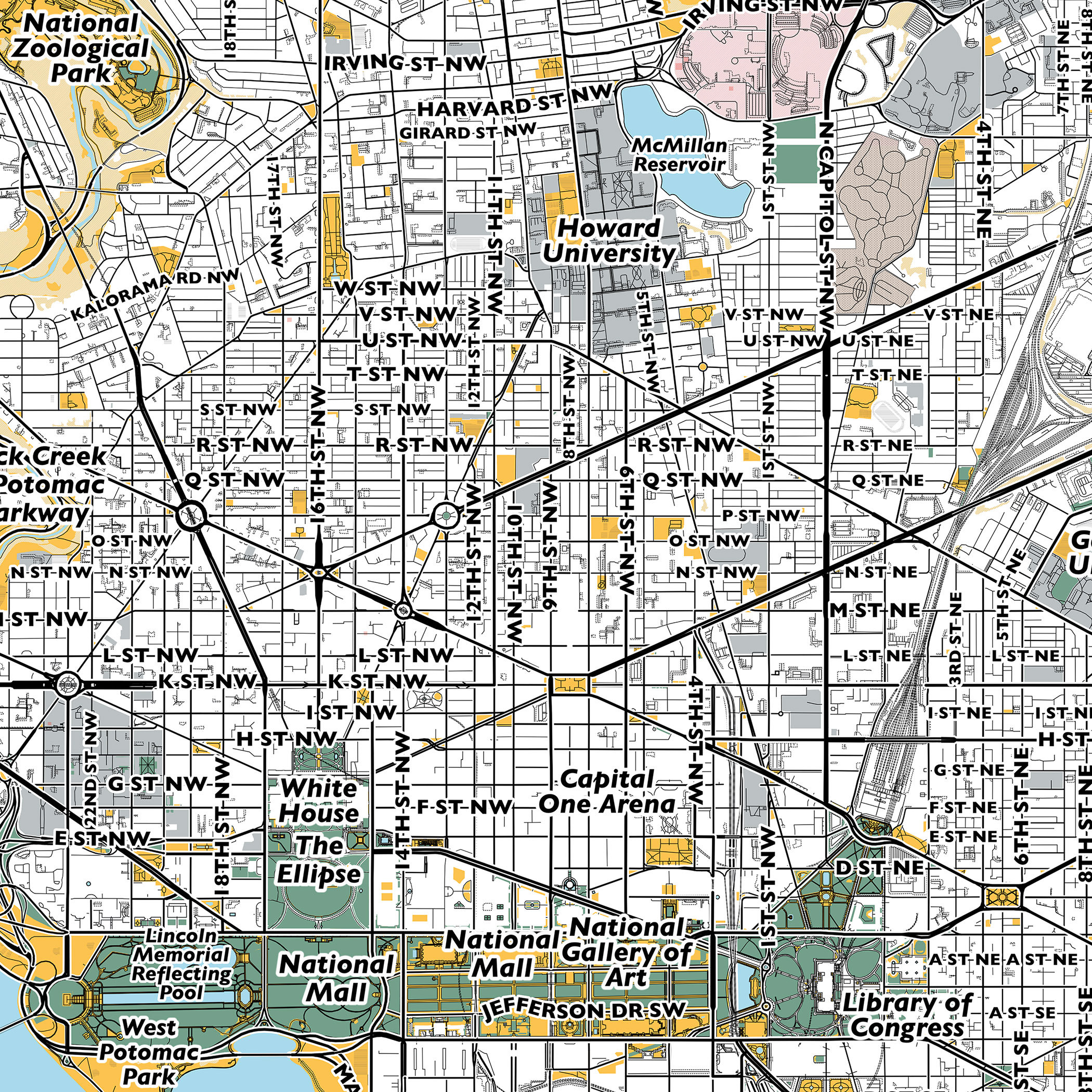 Washington DC Map Print, Street Names Washington DC Print, Map of ...