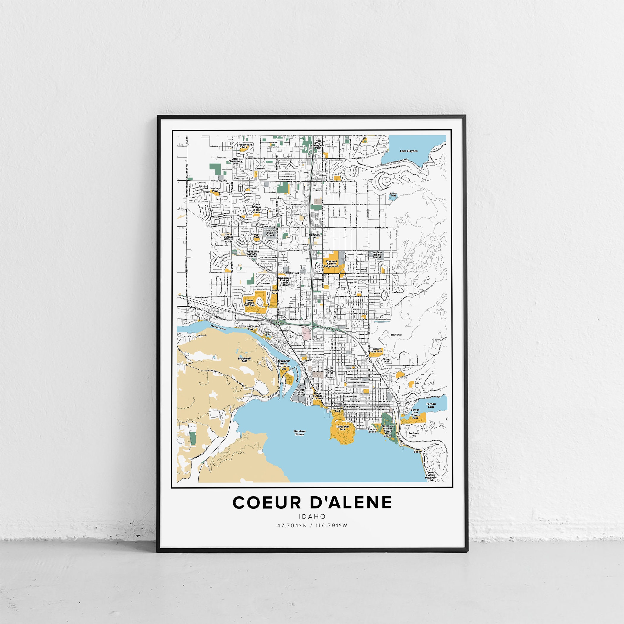 Coeur D'alene Map Print, Street Names Coeur D'alene Print, Map of Coeur ...