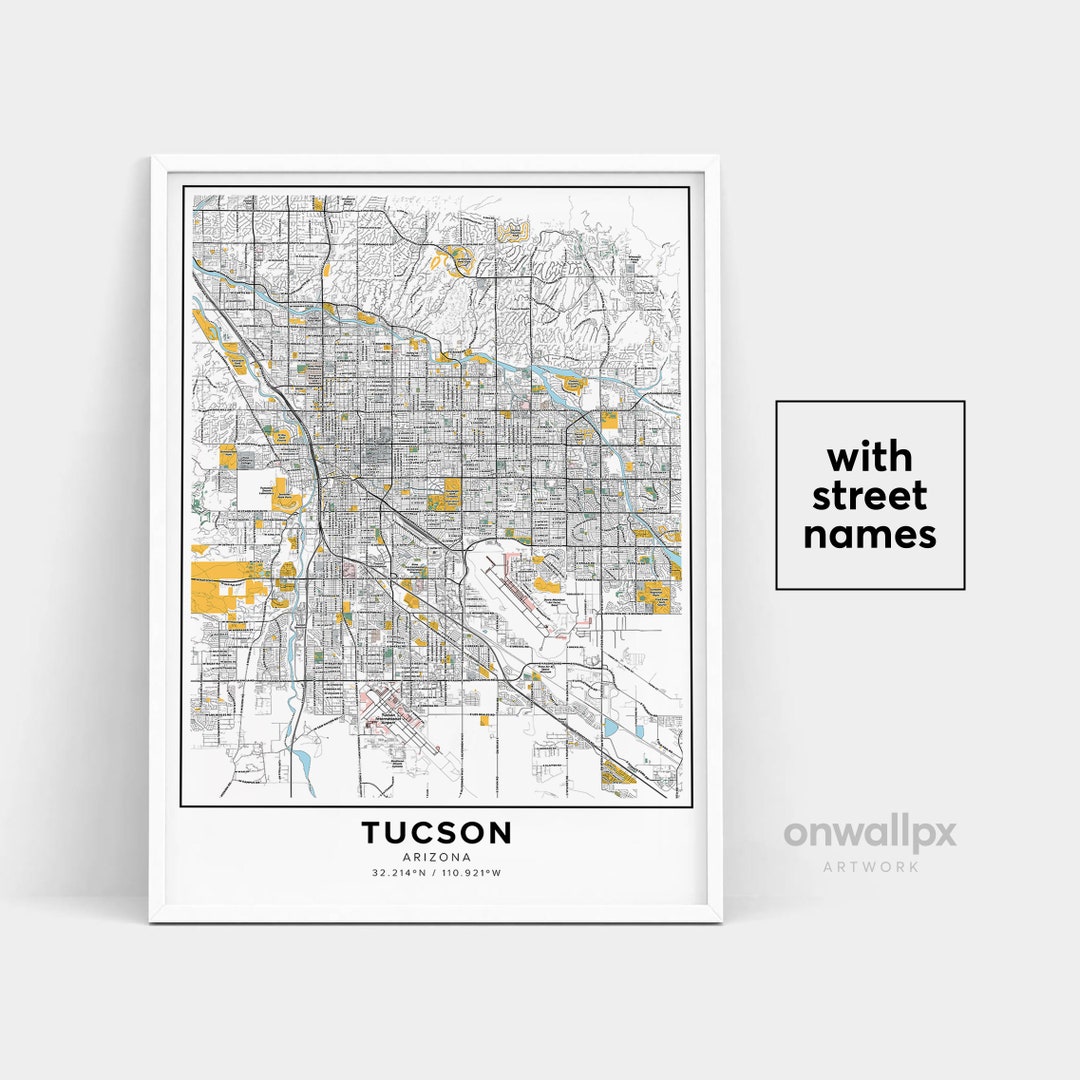 Tucson Map Print, Street Names Tucson Print, Printable Map of Tucson ...