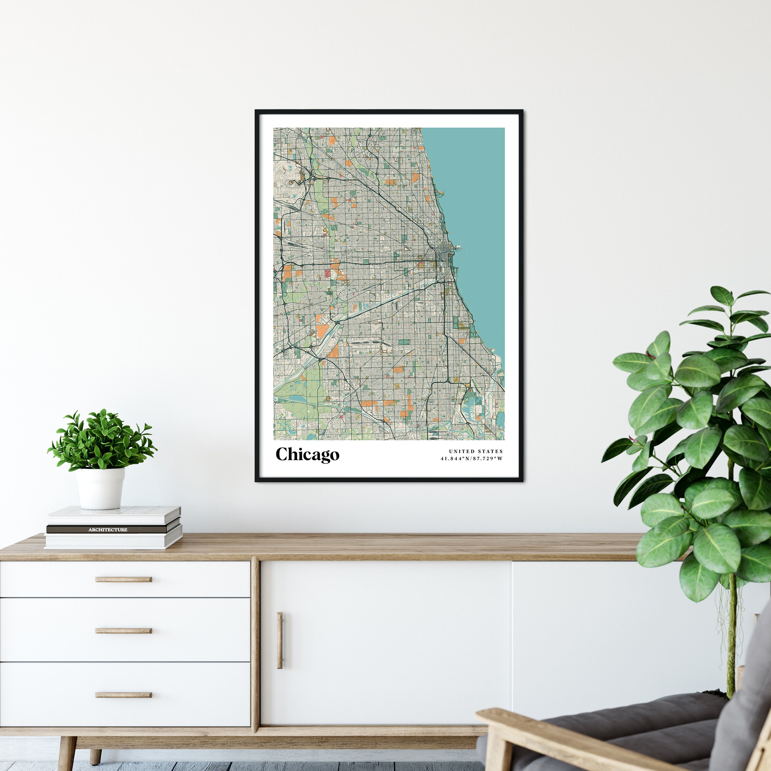 Chicago Print Map Retro Chicago Map Poster Vintage Chicago - Etsy