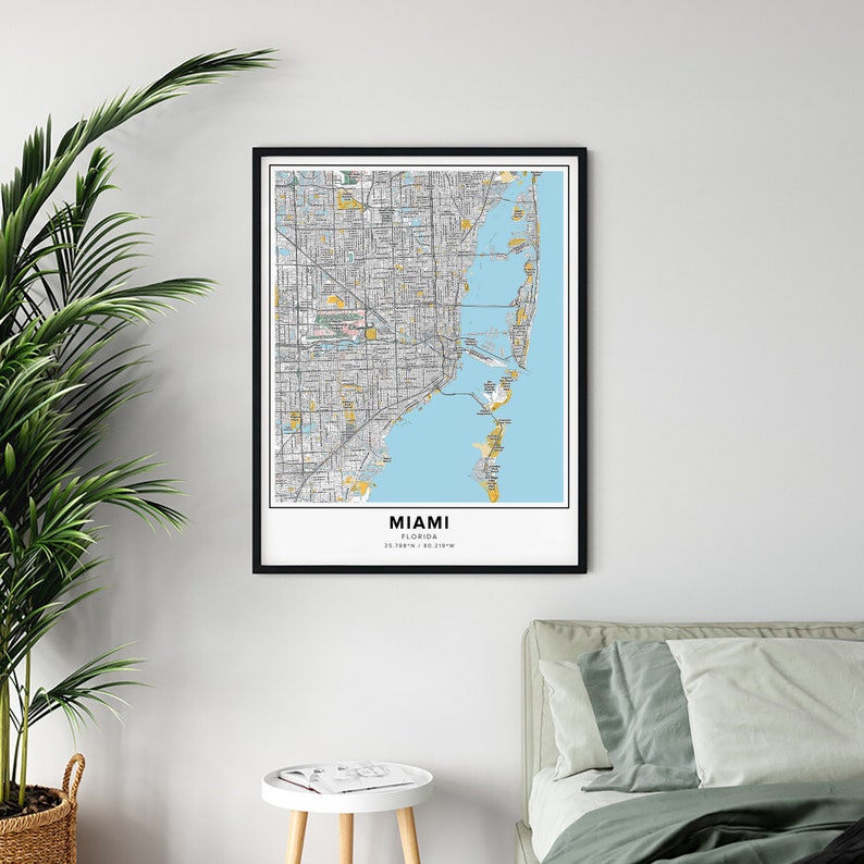 Miami Map Print, Street Names Miami Print, Printable Map of Miami, City ...