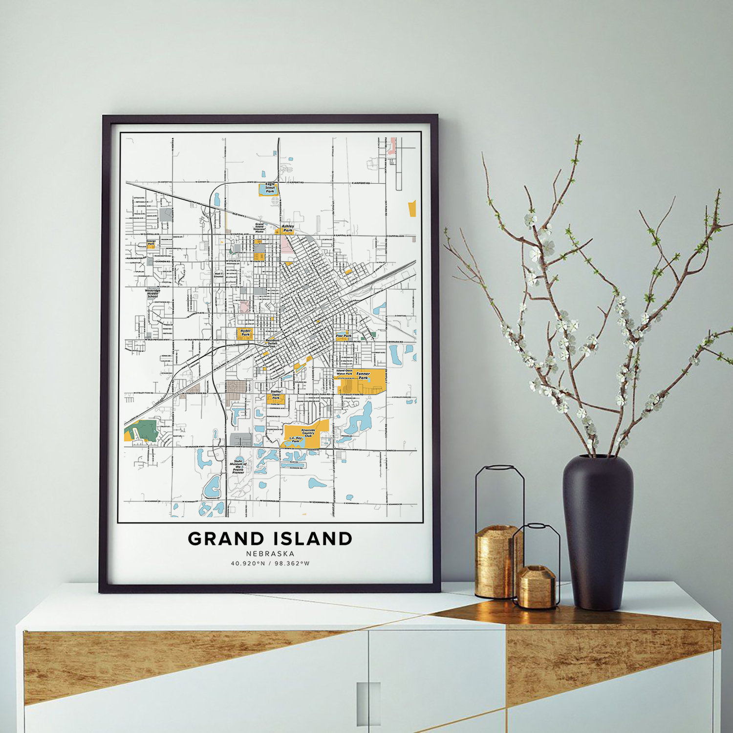 Grand Island Map Print, Street Names Grand Island Print, Map of Grand ...