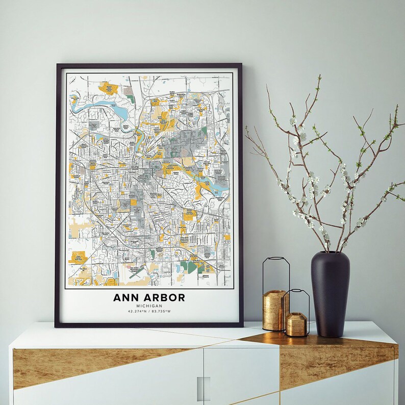 Ann Arbor Map Print, Street Names Ann Arbor Print, Printable Map of Ann ...