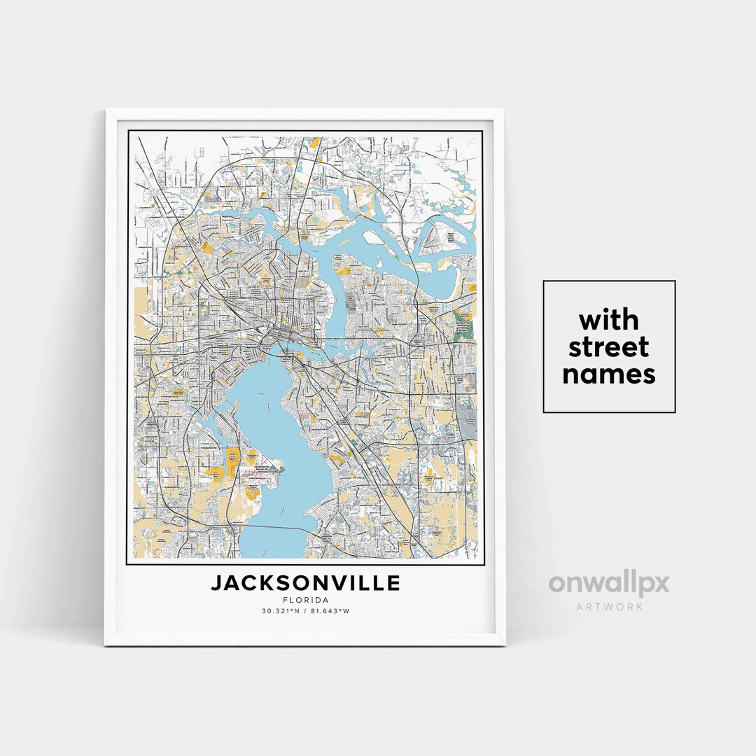 Jacksonville Map Print, Street Names Jacksonville Print, Printable Map ...