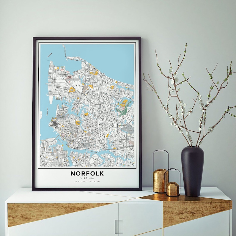 Norfolk Map Print Street Names Norfolk Print Printable Map - Etsy