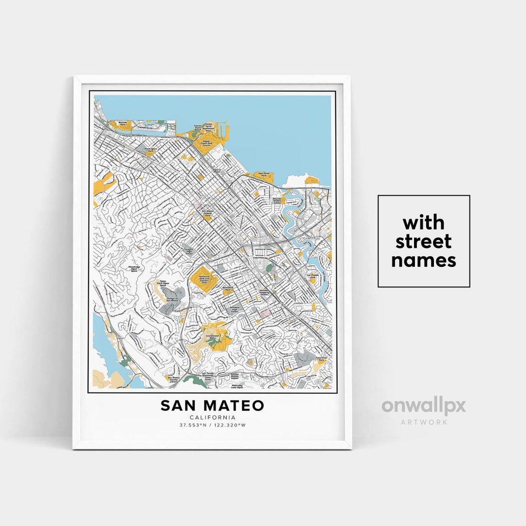 San Mateo Map Print, Street Names San Mateo Print, Printable Map of San ...