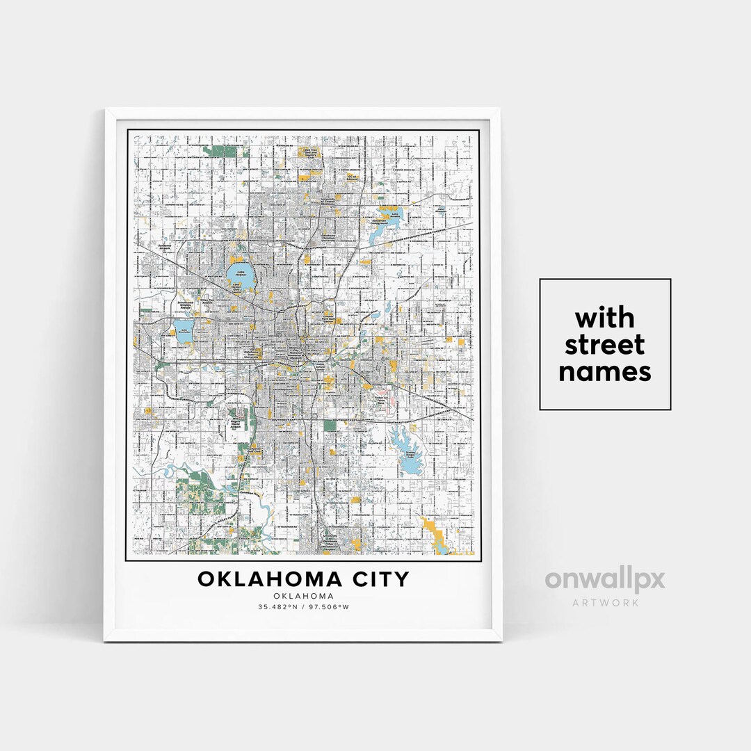Oklahoma City Map Print, Street Names Oklahoma City Print, Map of ...