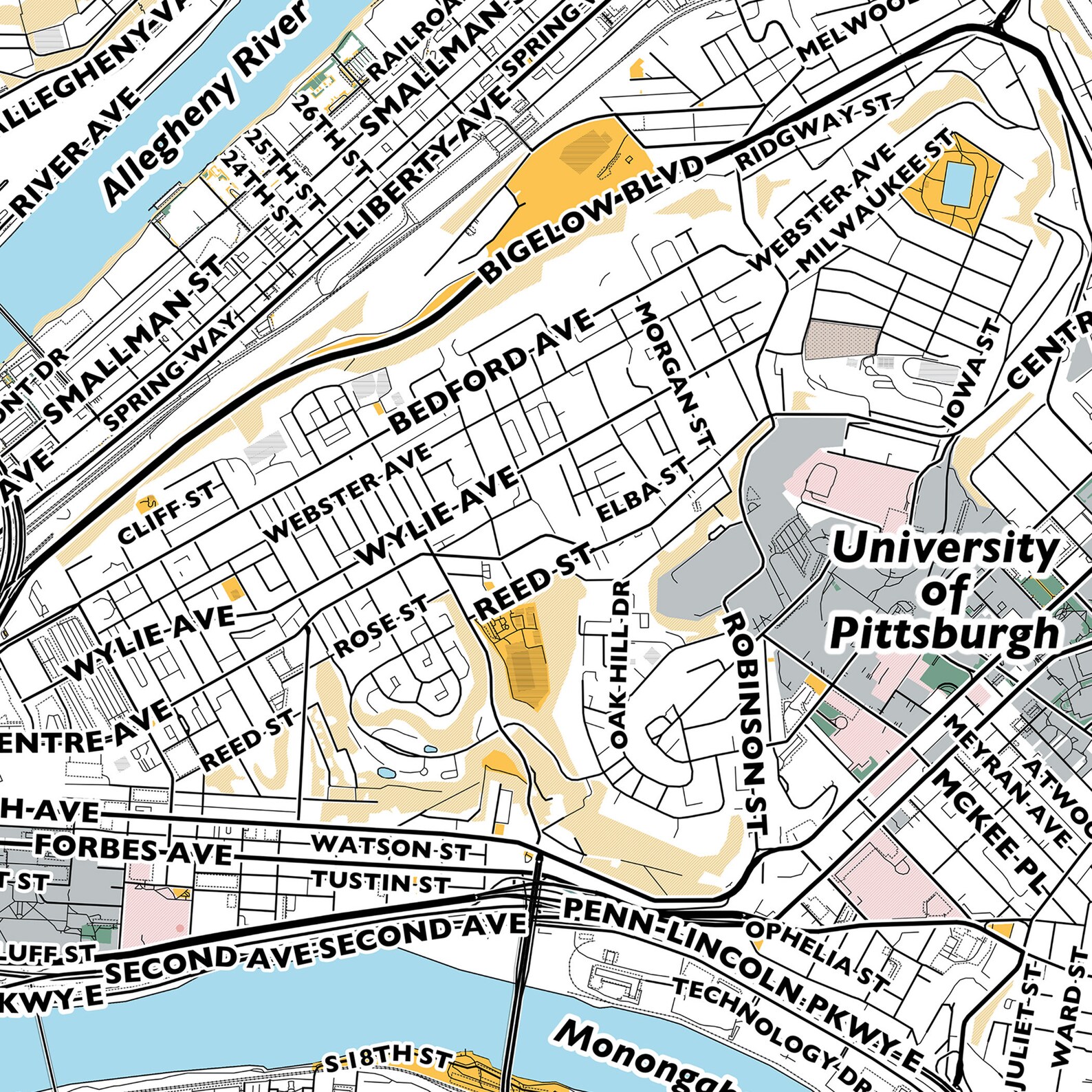 Pittsburgh Map Print Street Names Pittsburgh Print Map of - Etsy