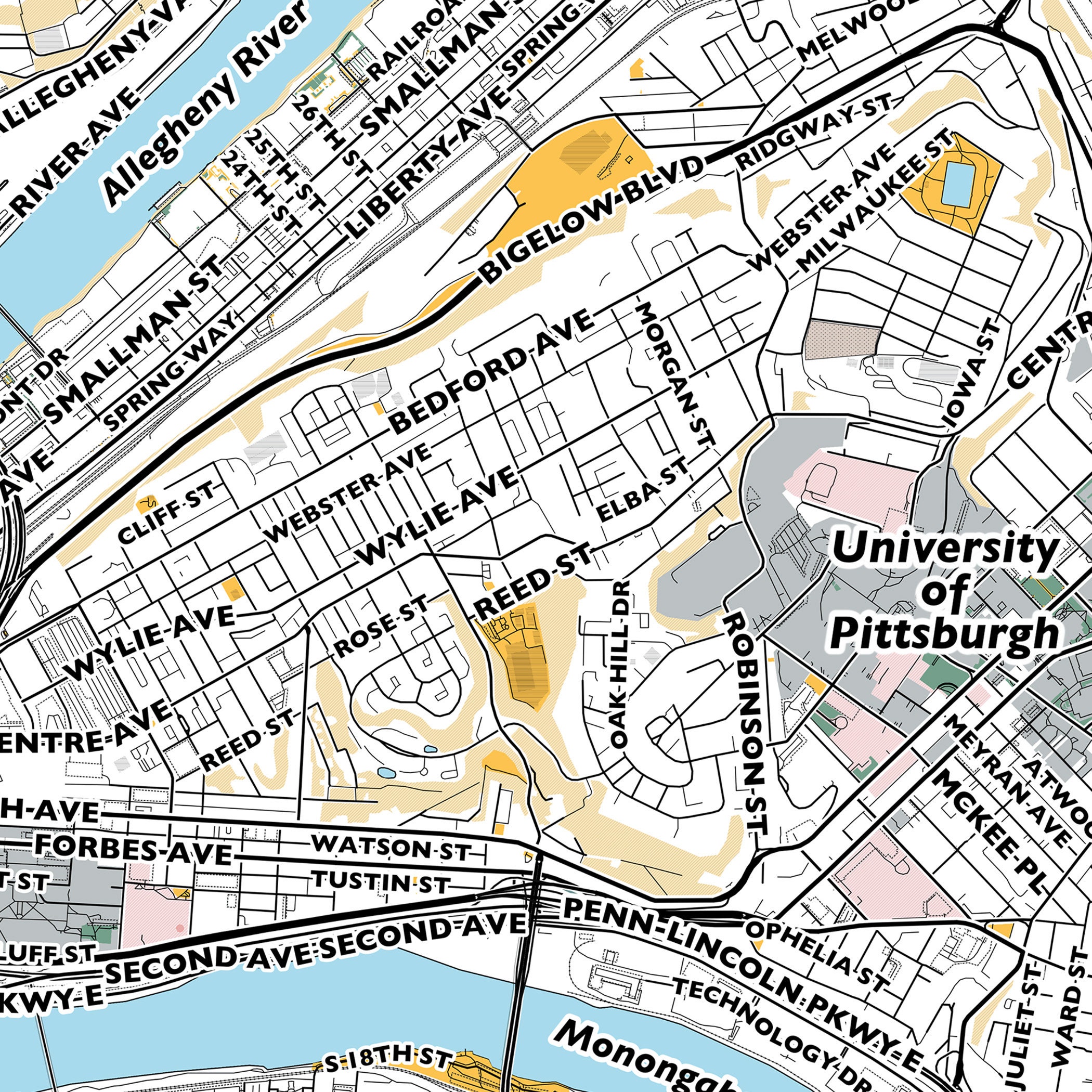 Pittsburgh Map Print Street Names Pittsburgh Print Map of - Etsy