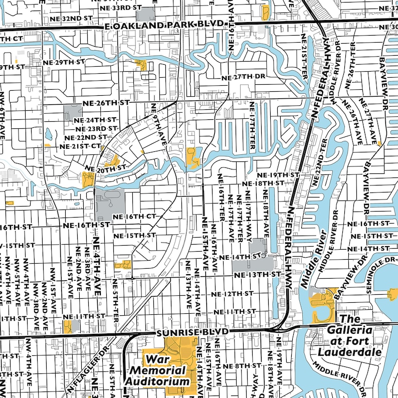 Fort Lauderdale Map Print, Street Names Fort Lauderdale Print, Fort ...