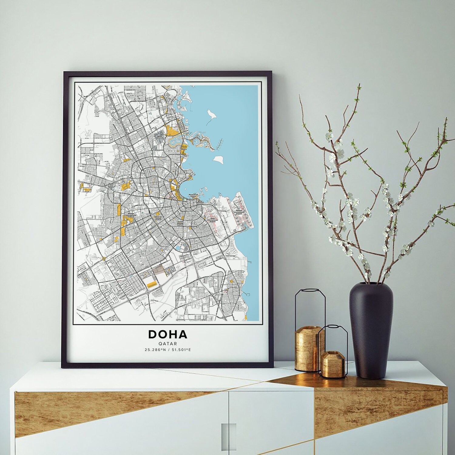 Doha Map Print, Street Names Doha Print, Printable Map of Doha, City ...