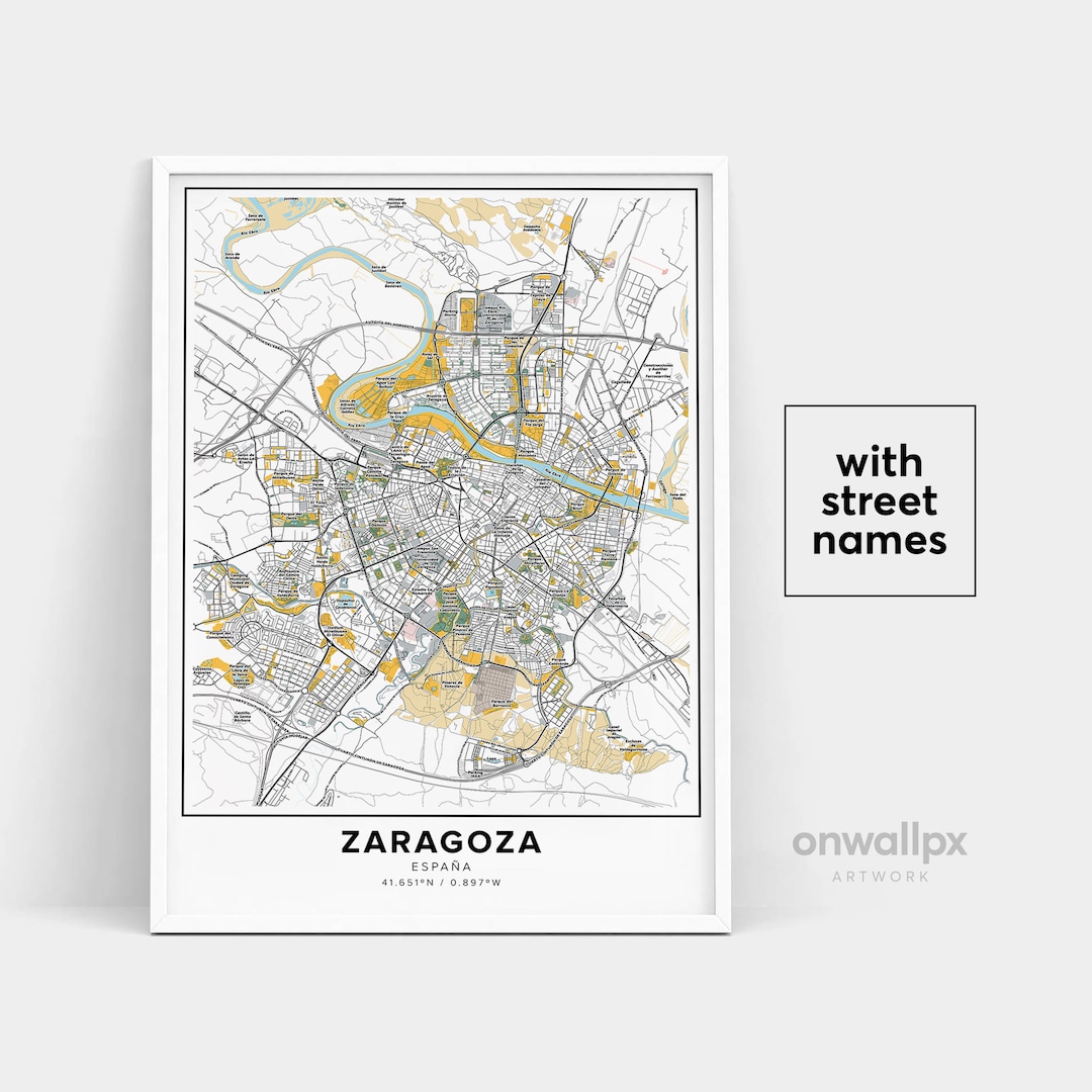 Zaragoza Map Print, Street Names Zaragoza Print, Printable Map of ...