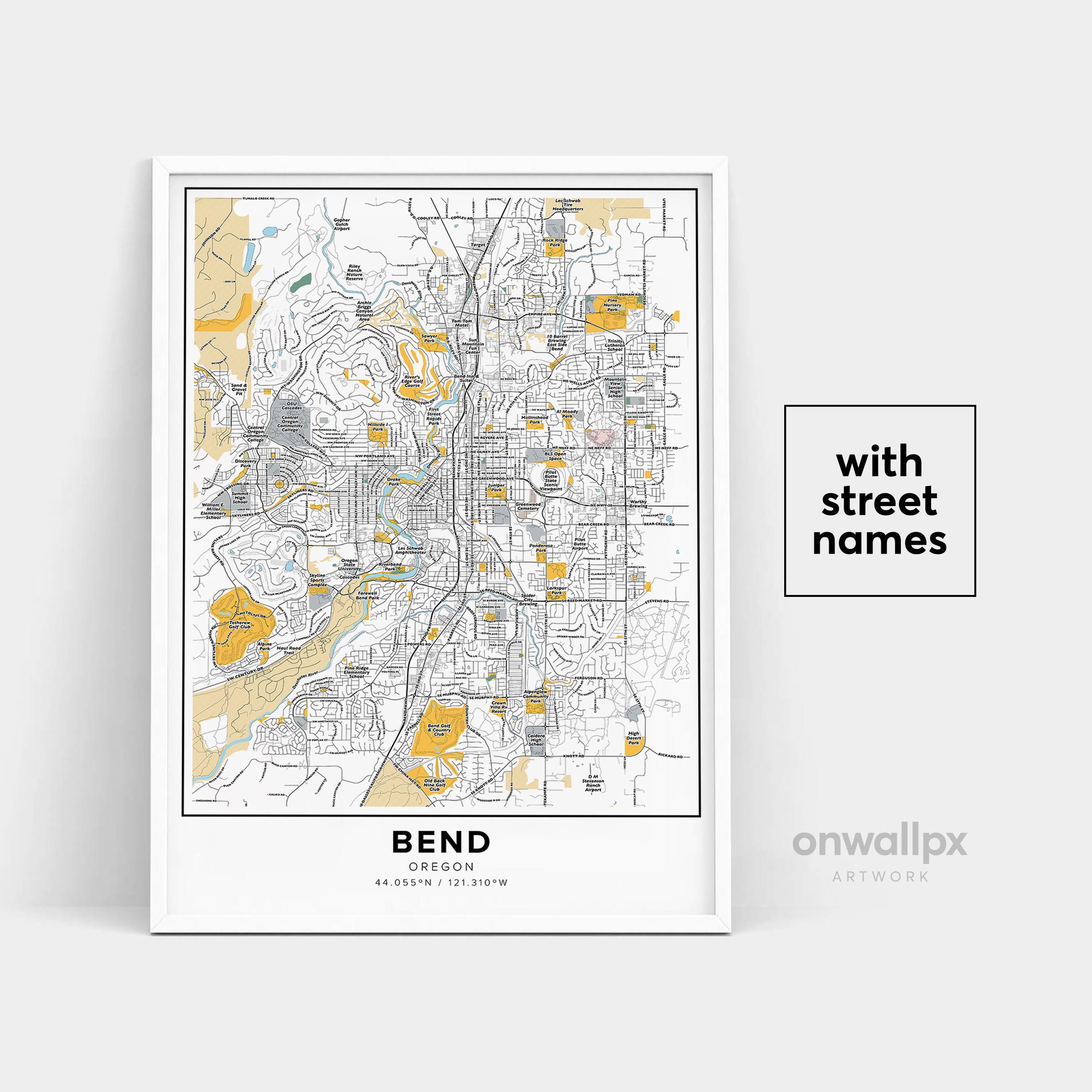 Bend Map Print, Street Names Bend Print, Printable Map of Bend, City ...