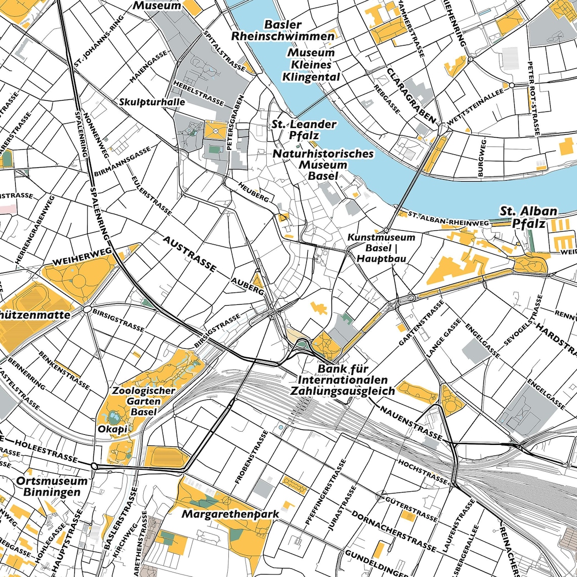Basel Map Print, Street Names Basel Print, Printable Map of Basel, City ...