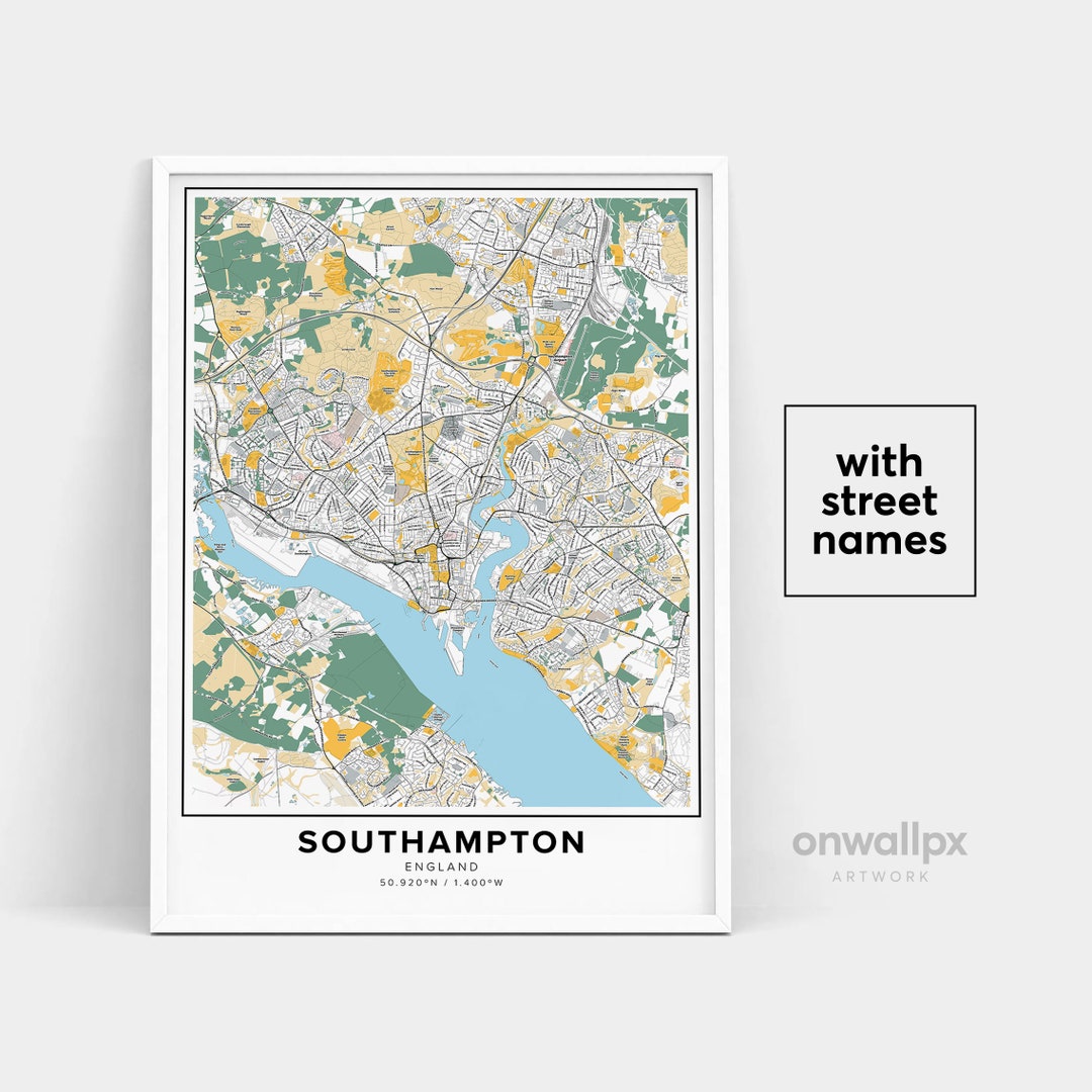Southampton Map Print, Street Names Southampton Print, Printable Map of ...