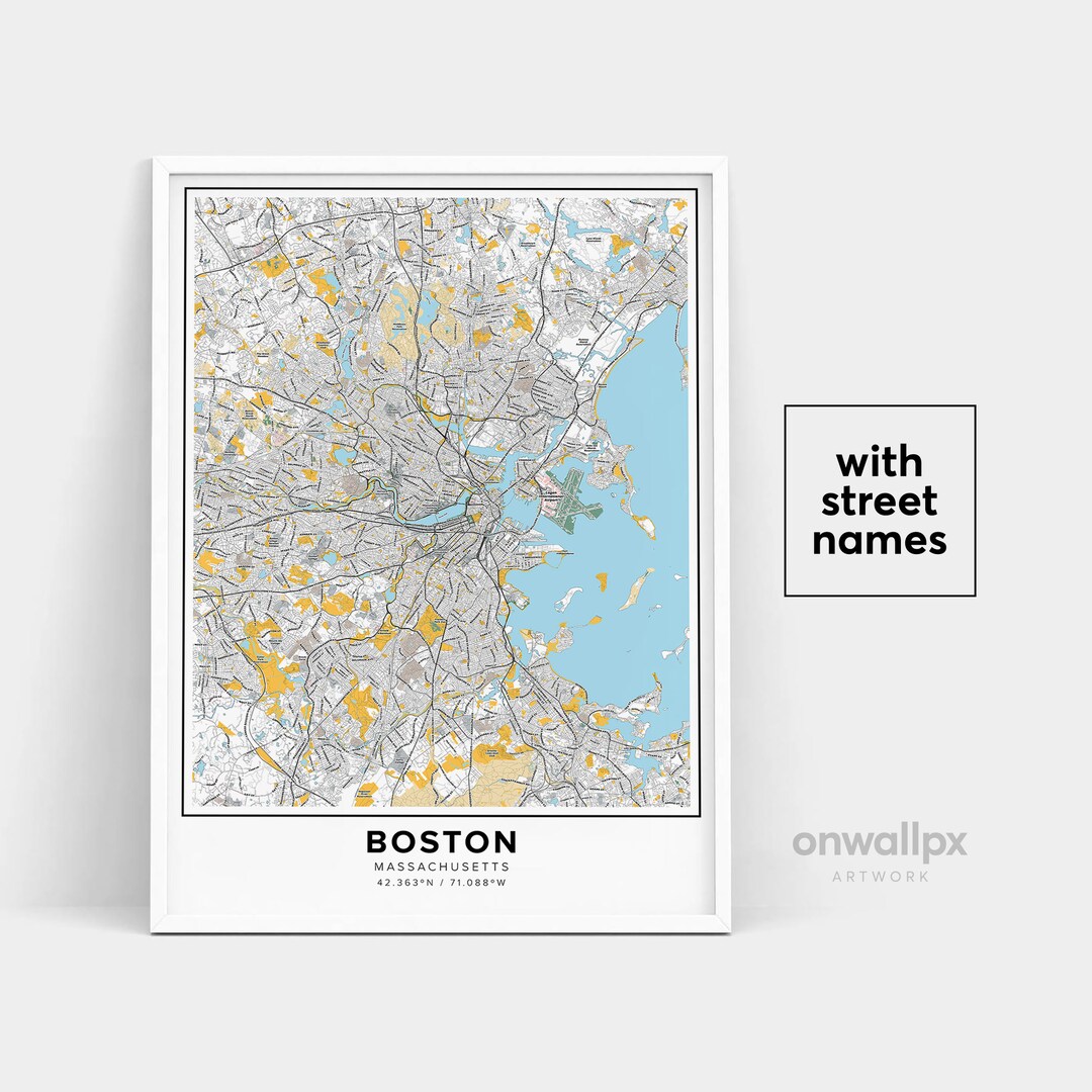 Boston Map Print, Street Names Boston Print, Printable Map of Boston ...
