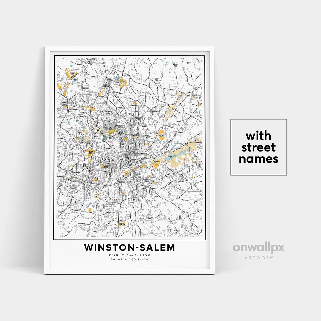 Winston-salem Map Print, Street Names Winston-salem Print, Map of ...