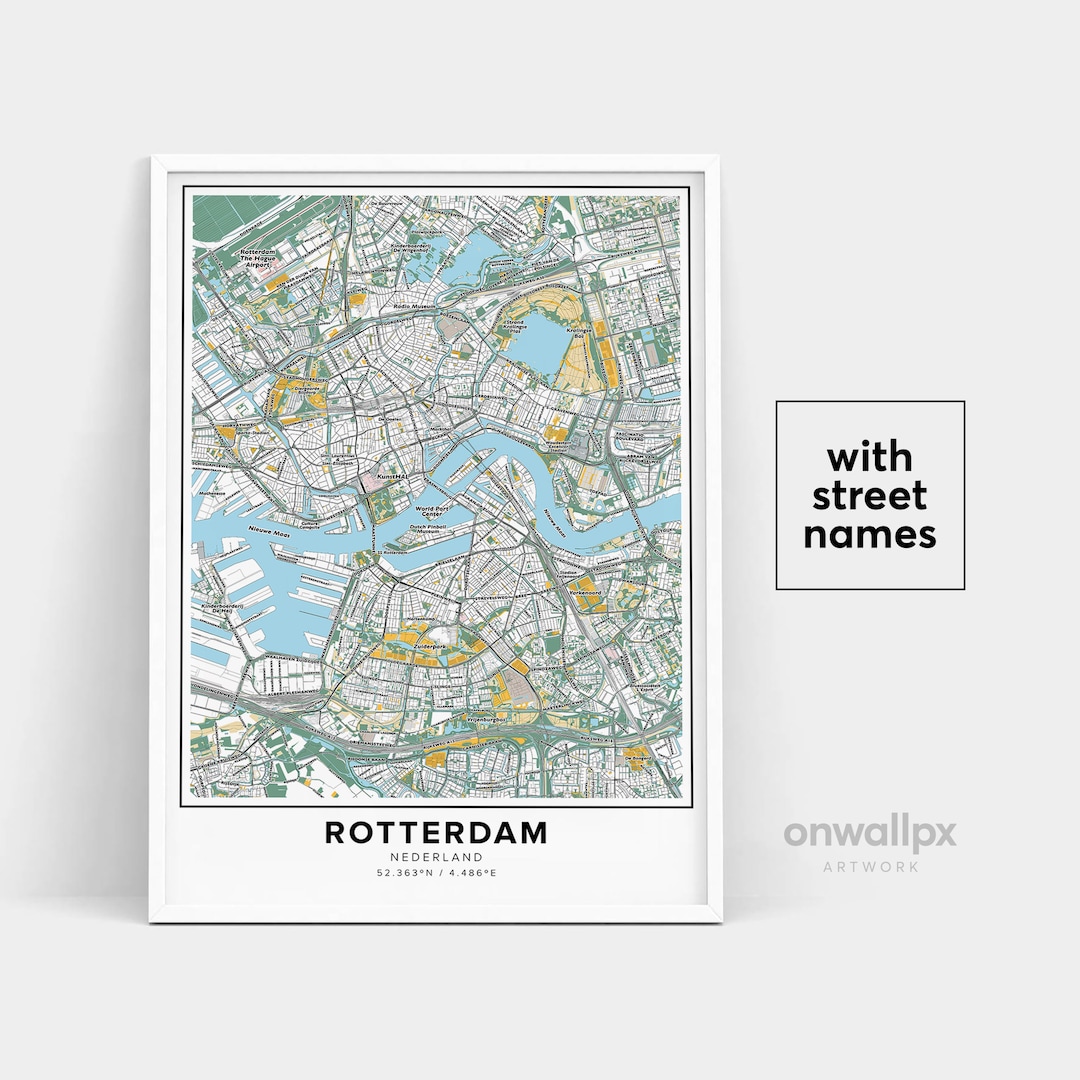 Rotterdam Map Print, Street Names Rotterdam Print, Art Map of Rotterdam ...