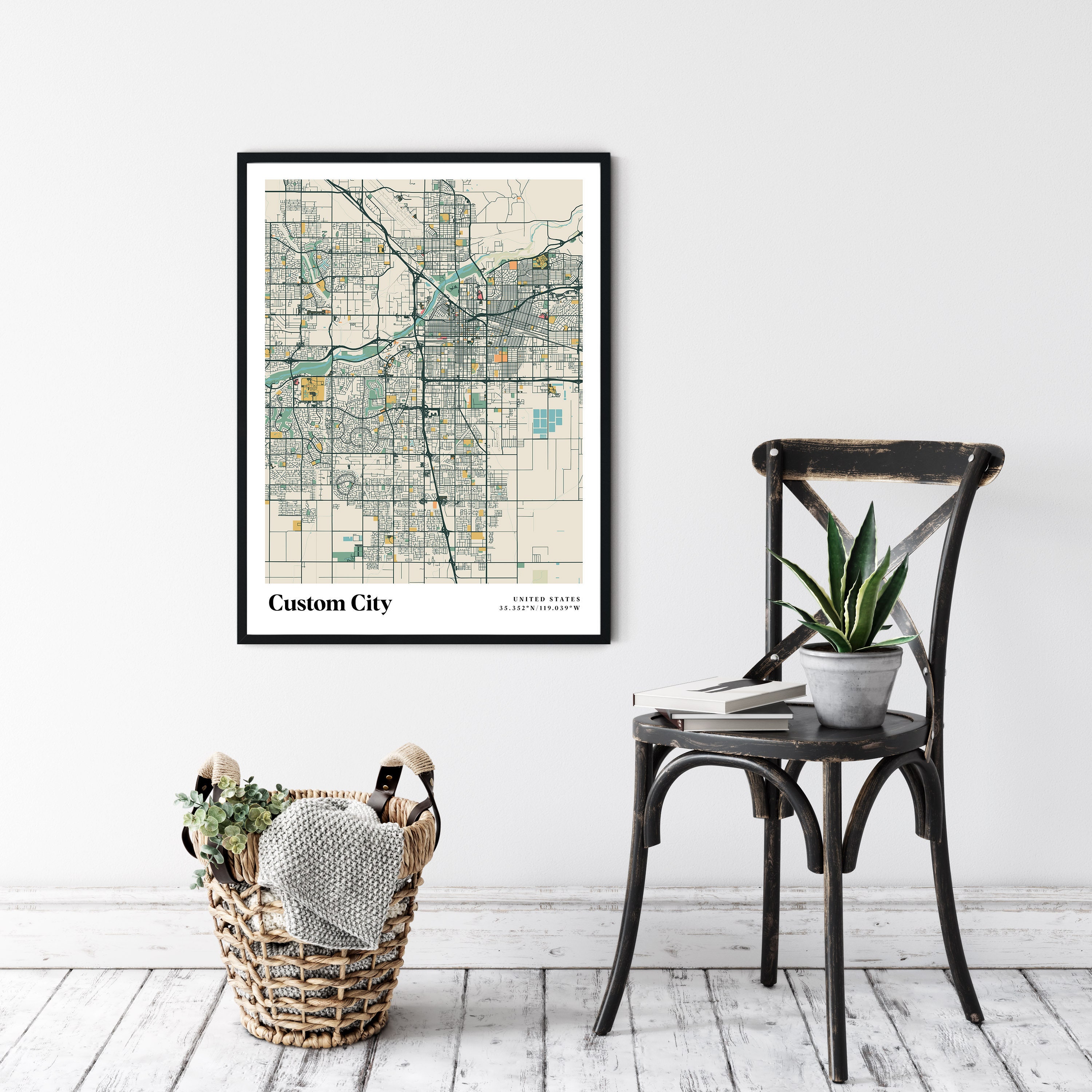 Custom Retro Map Print, Personalized Map Retro, Custom City Print Wall ...