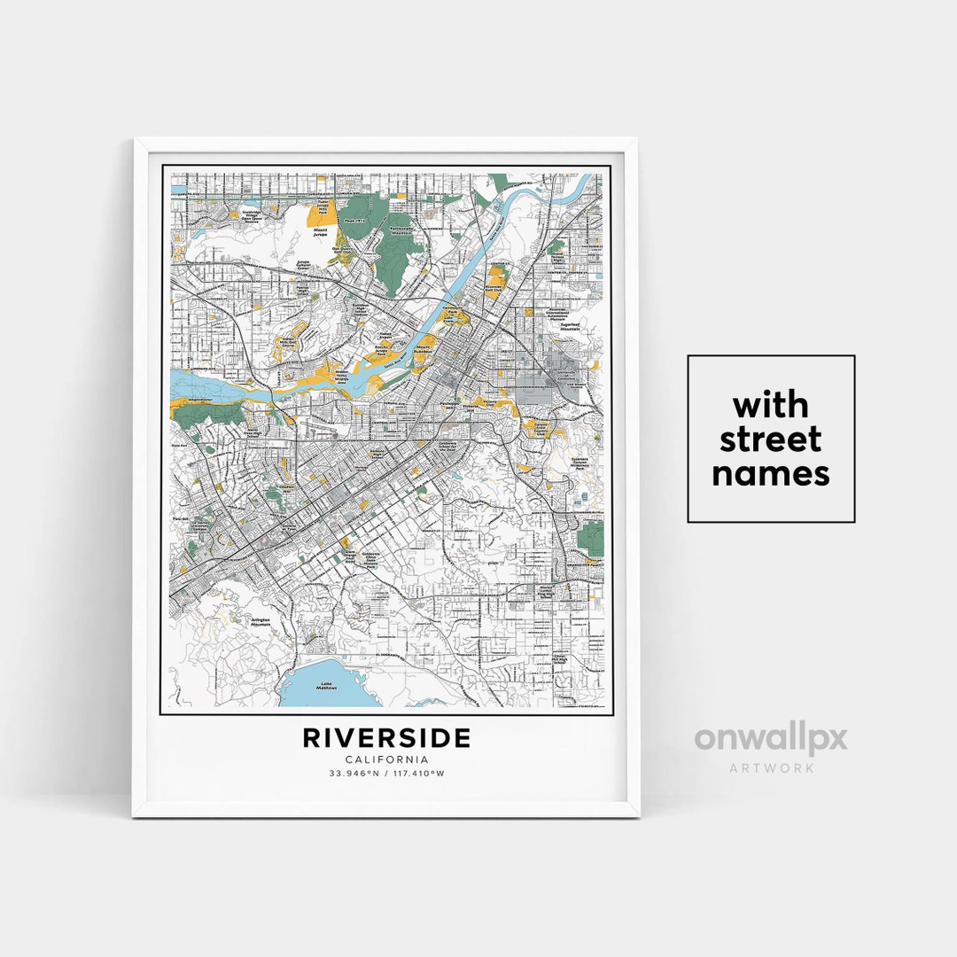 Riverside Map Print, Street Names Riverside Print, Printable Map of ...