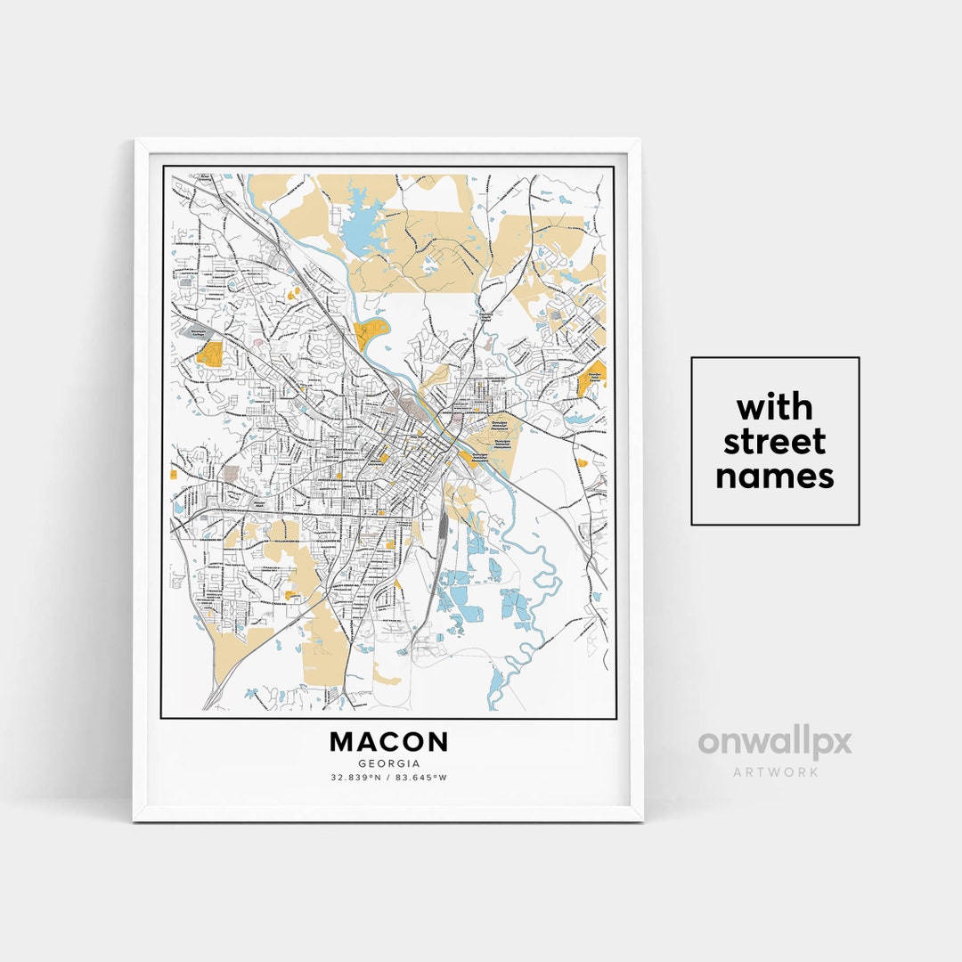 Macon Map Print, Street Names Macon Print, Printable Map of Macon, City ...