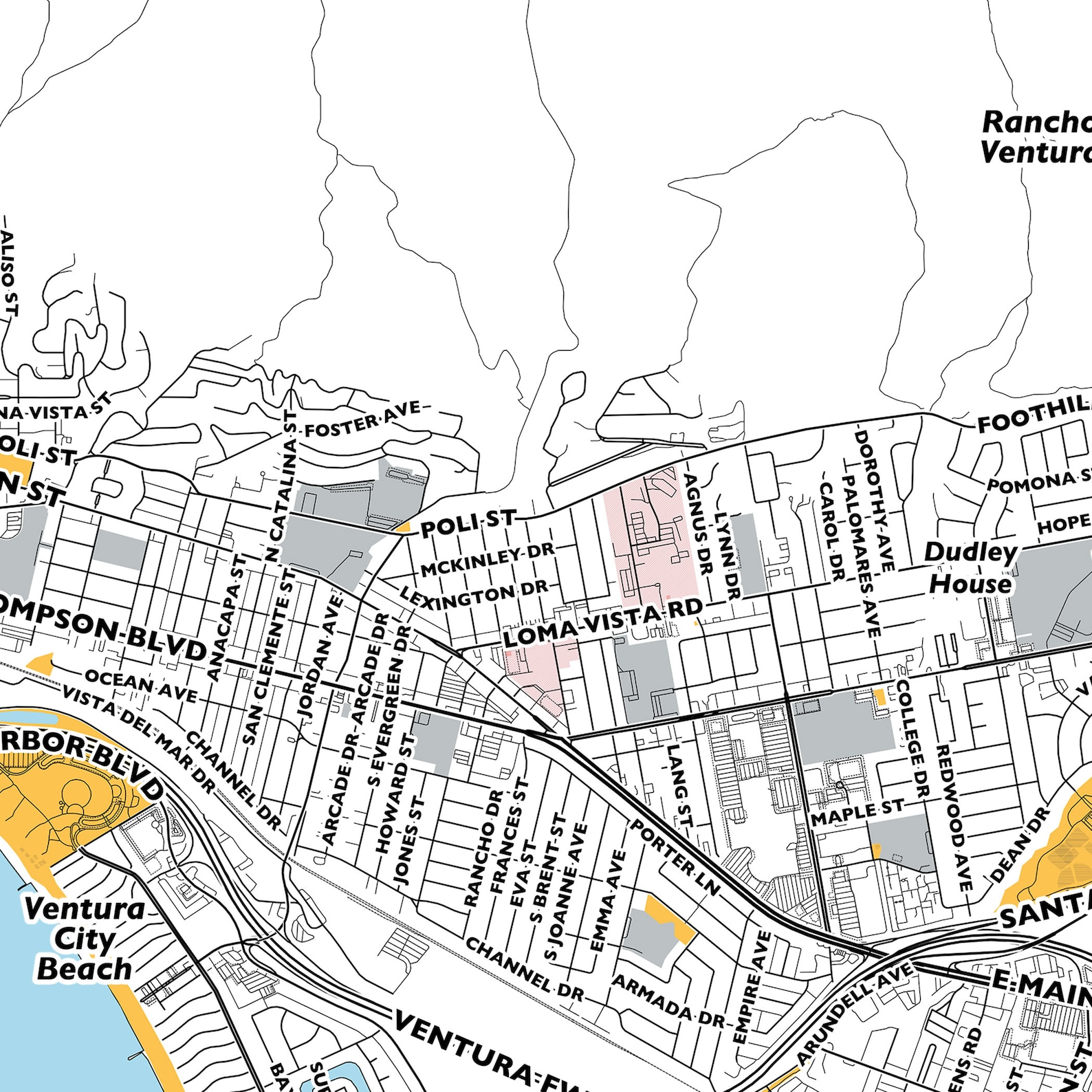 Ventura Map Print, Street Names Ventura Print, Printable Map of Ventura ...