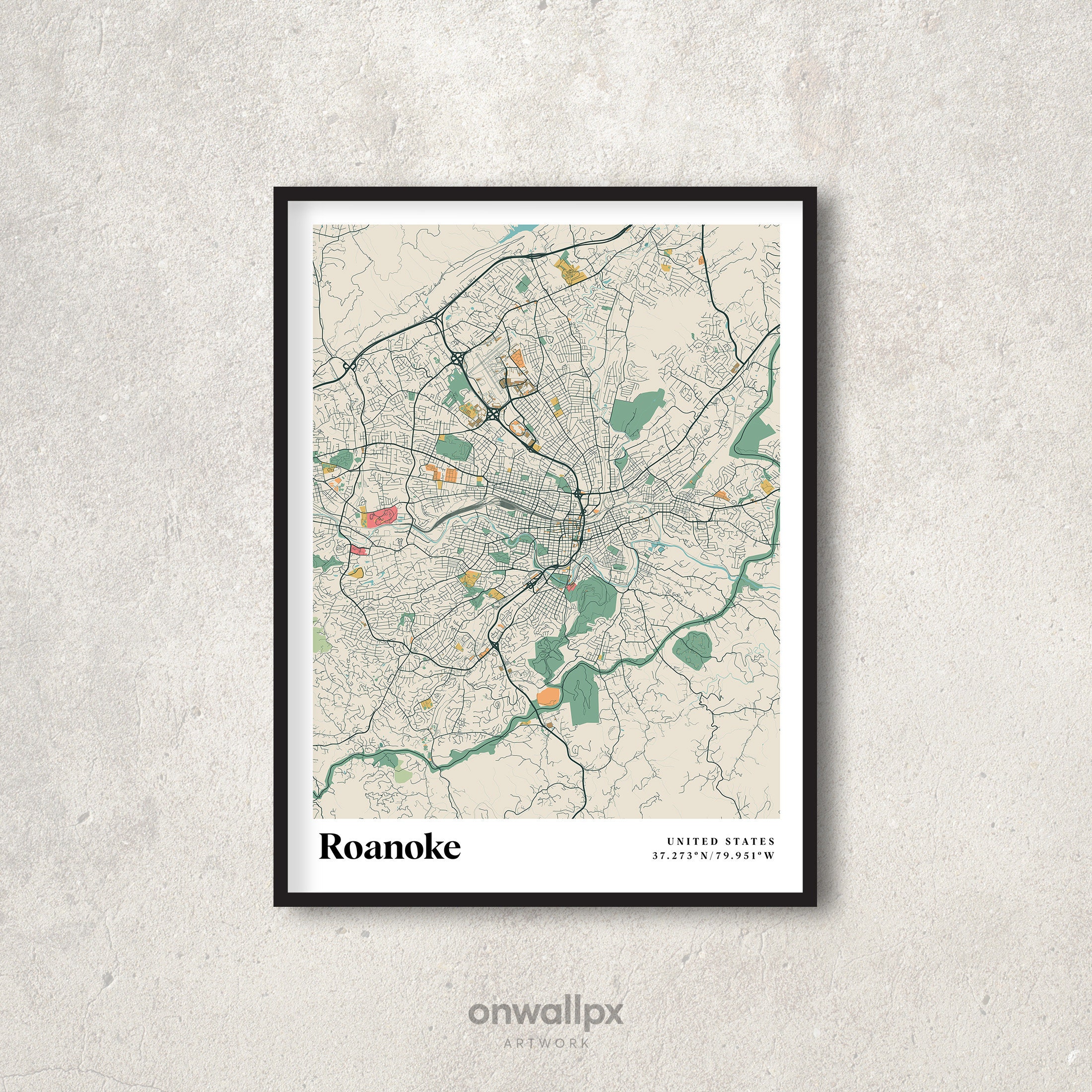 Roanoke Print Map Retro Roanoke Map Poster Vintage Roanoke - Etsy