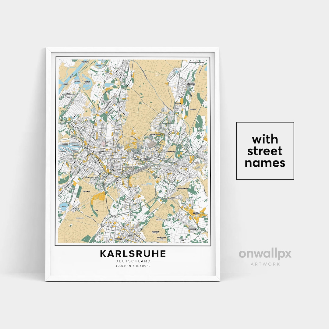Karlsruhe Map Print, Street Names Karlsruhe Print, Printable Map of ...