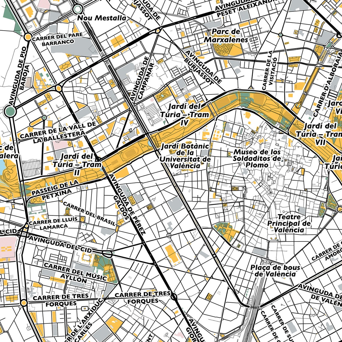 Valencia Map Print, Street Names Valencia Print, Printable Map of ...