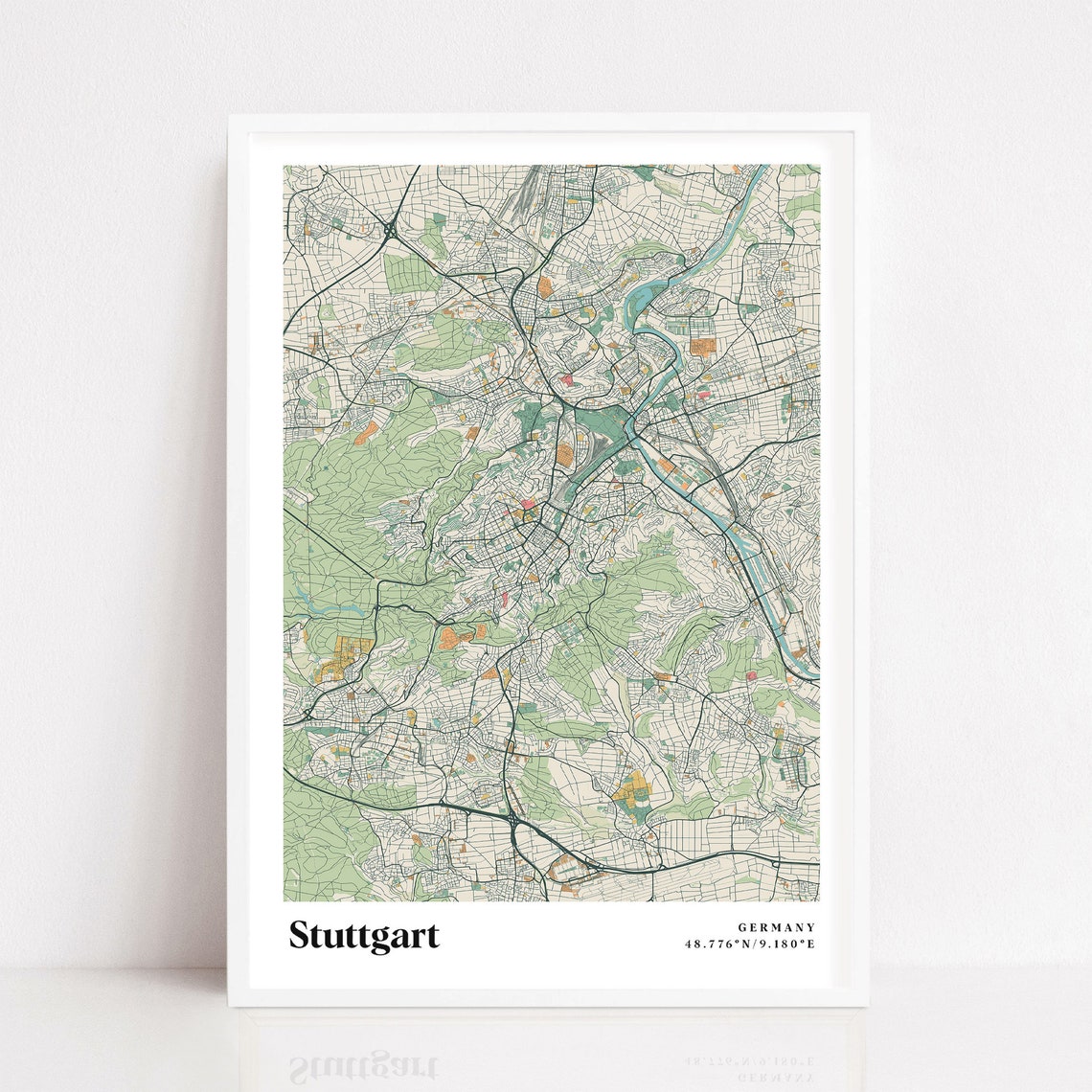Stuttgart Print Map, Retro Stuttgart Map Poster, Vintage Stuttgart ...